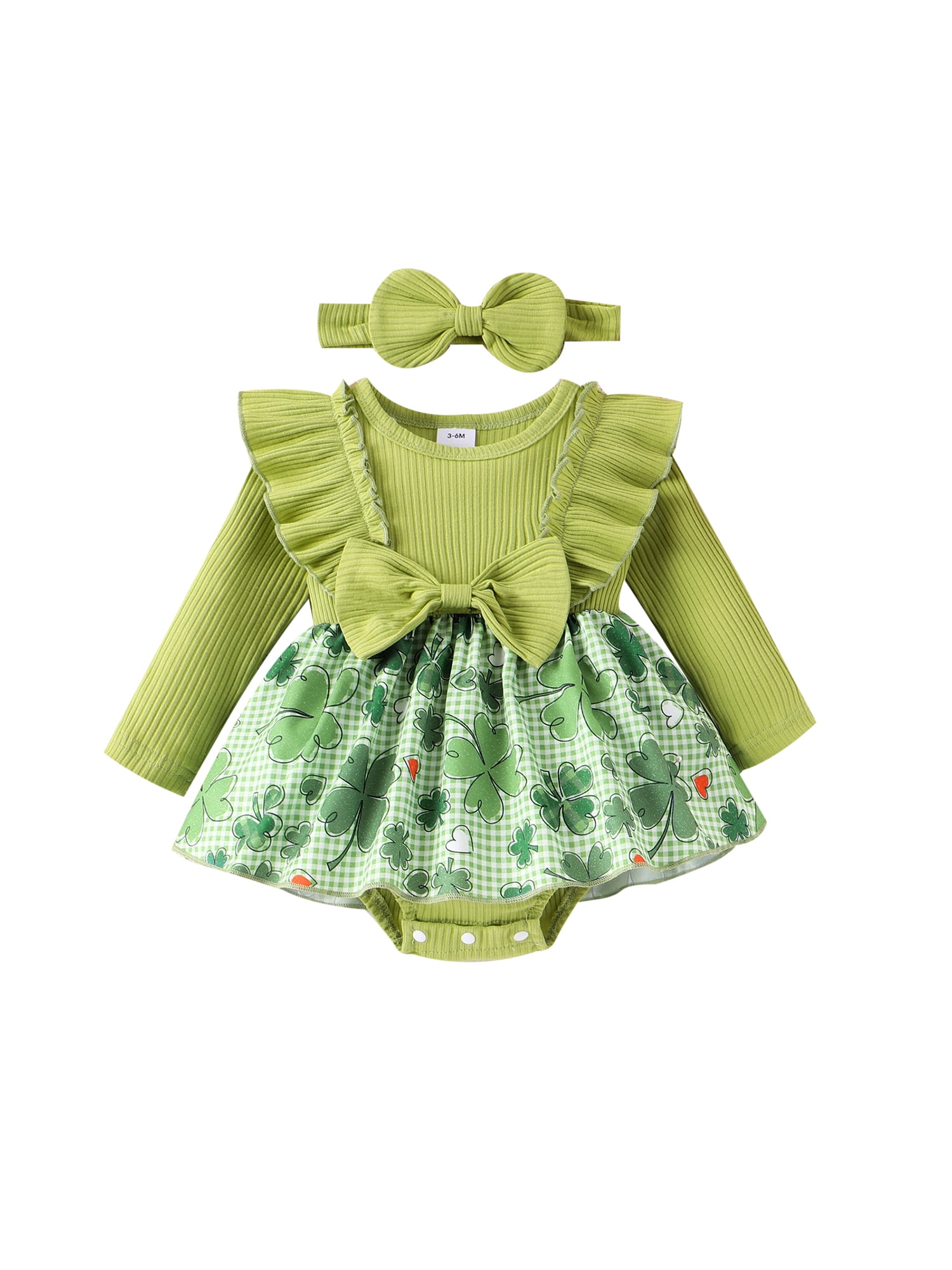 MIPREWUY Baby Girls Rompers Dress Ireland Festival Clothes Shamrock Print Layered Skirt Hem ...