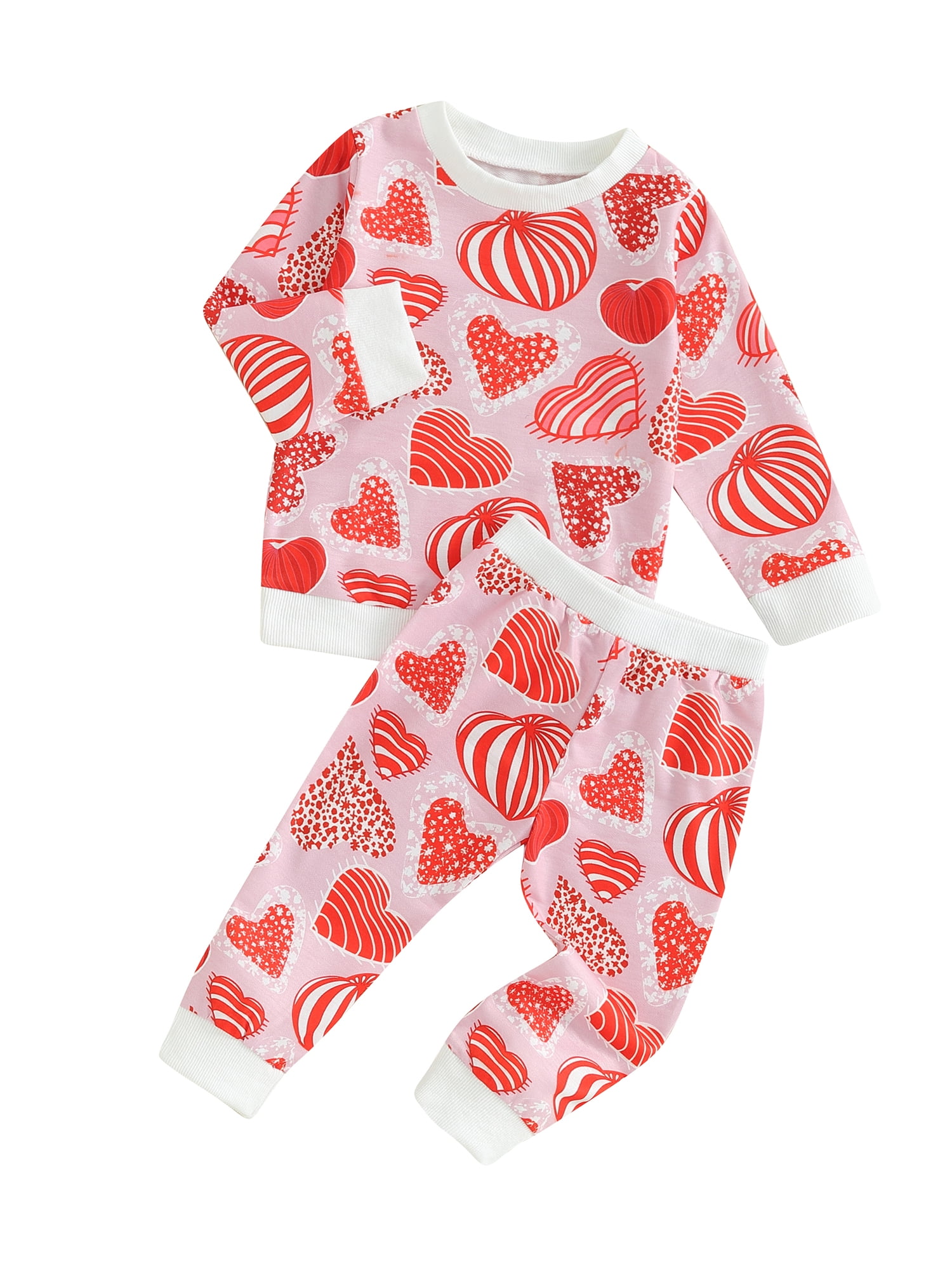 MIPREWUY Baby Girls Valentine's Day Sets Long Sleeve Heart Print Sweatshirt Tops Pants Sets ...