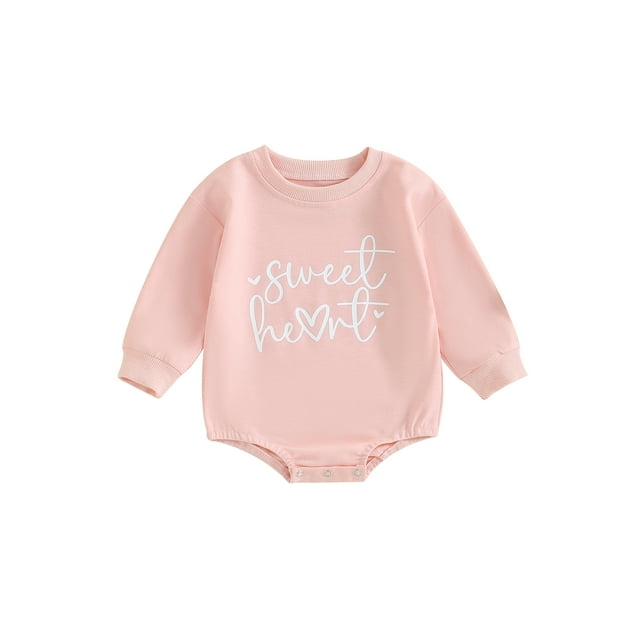 MIPREWUY Baby Valentine’s Day Romper Long Sleeve Round Neck Letter Heart Print Bodysuit Newborn ...