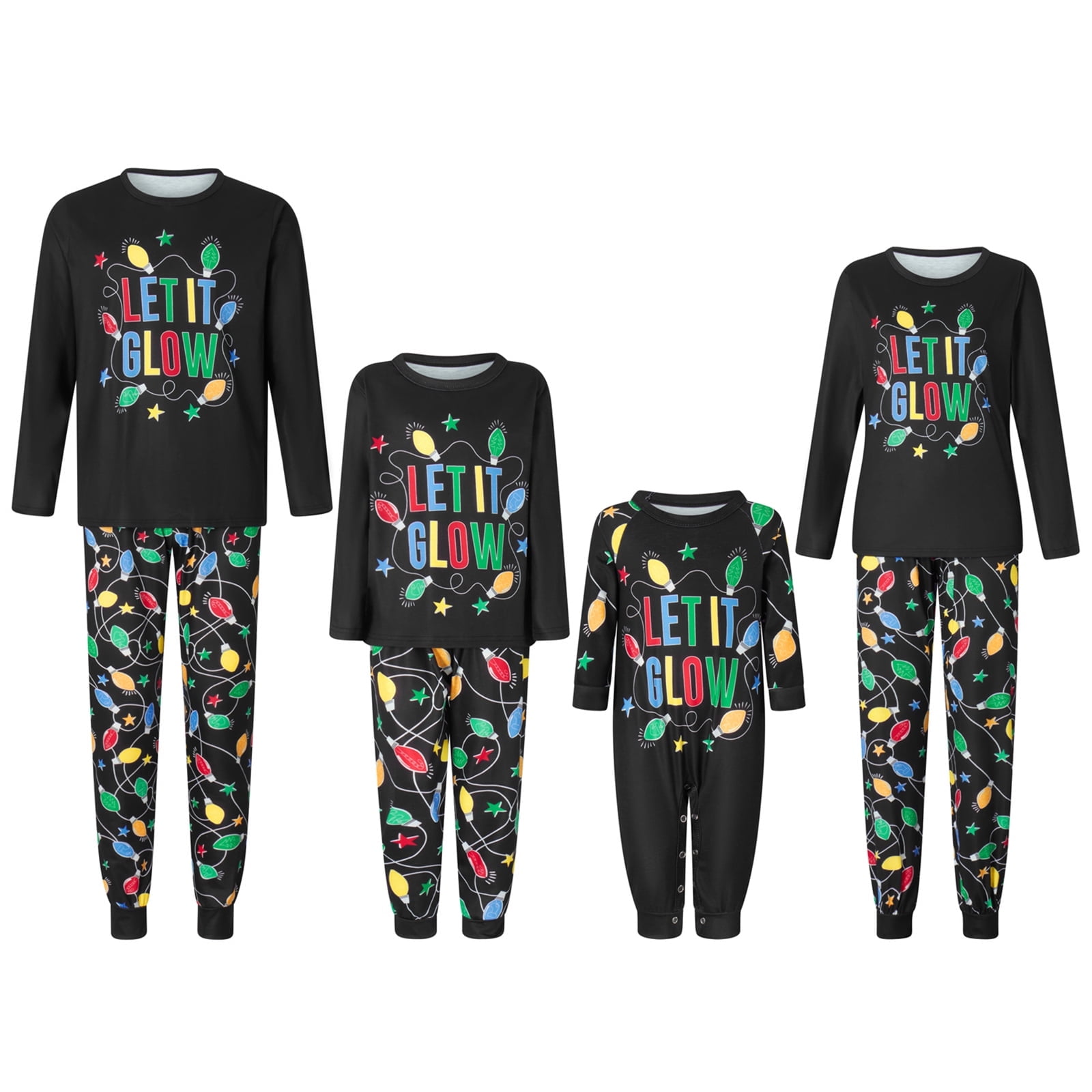 MIPREWUY Christmas Pajamas for Family Colorful String Lights Print Long ...