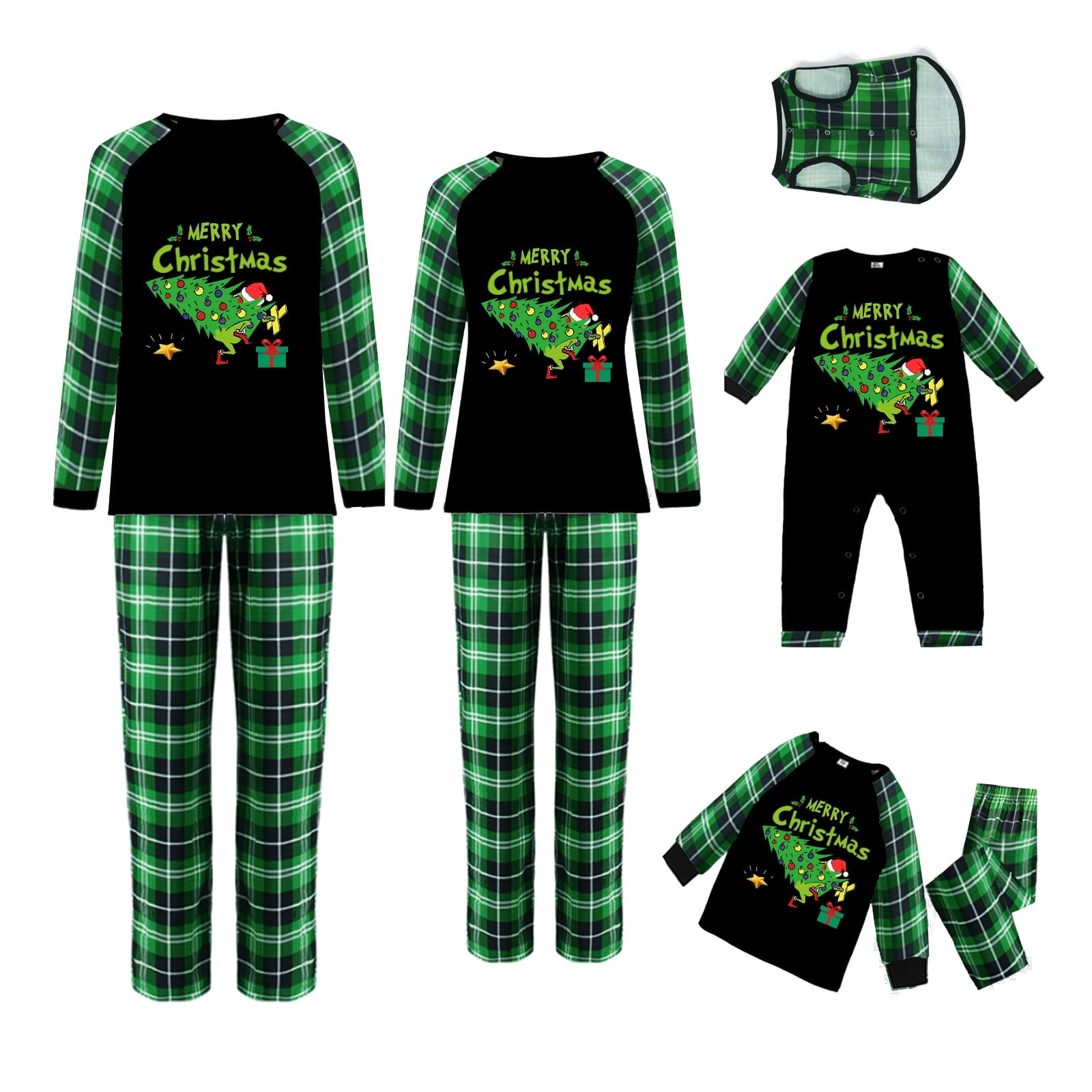 MIPREWUY Christmas Pajamas for Family Funny Elf Stole Tree Print Long ...