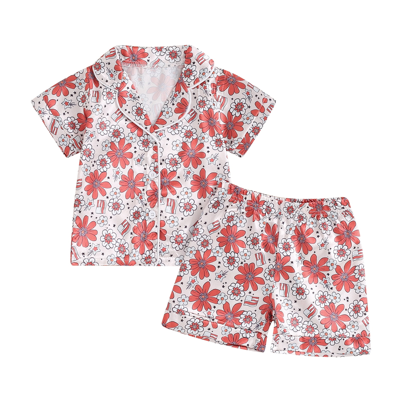 MIPREWUY Girl's Satin Pajama Set, Short Sleeve Button Down Tops ...
