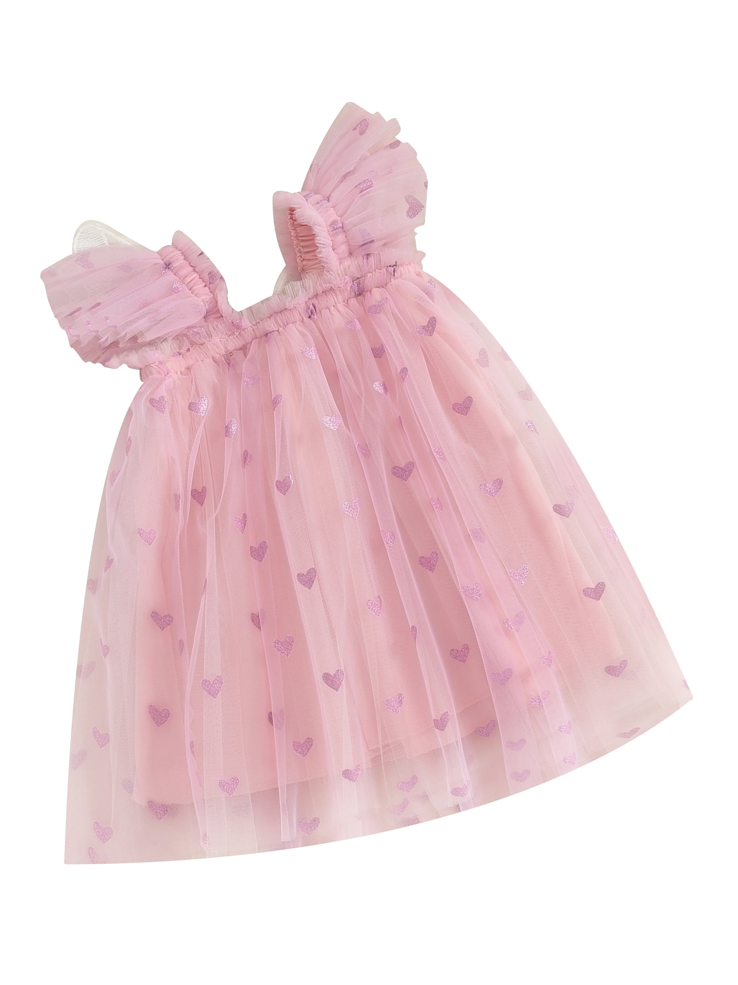 MIPREWUY Girls A-line Dress, Fly Sleeve Shiny Heart Butterfly Party ...
