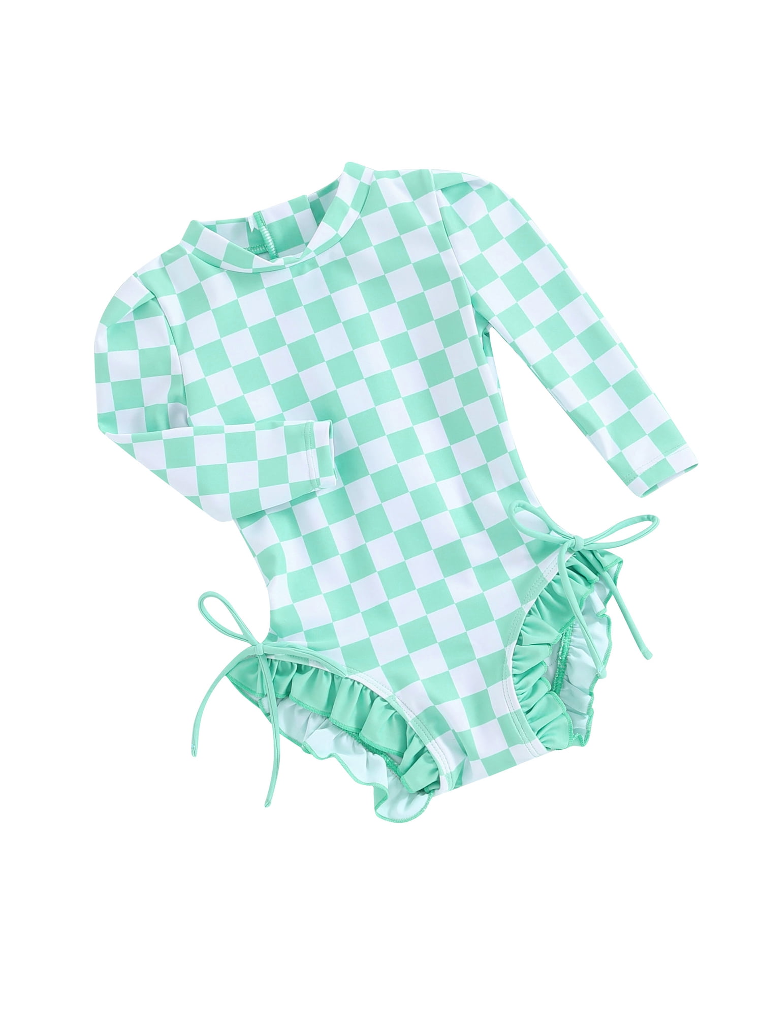MIPREWUY Girls Bikini Beach Swimwear Long Sleeve Checkerboard Print ...