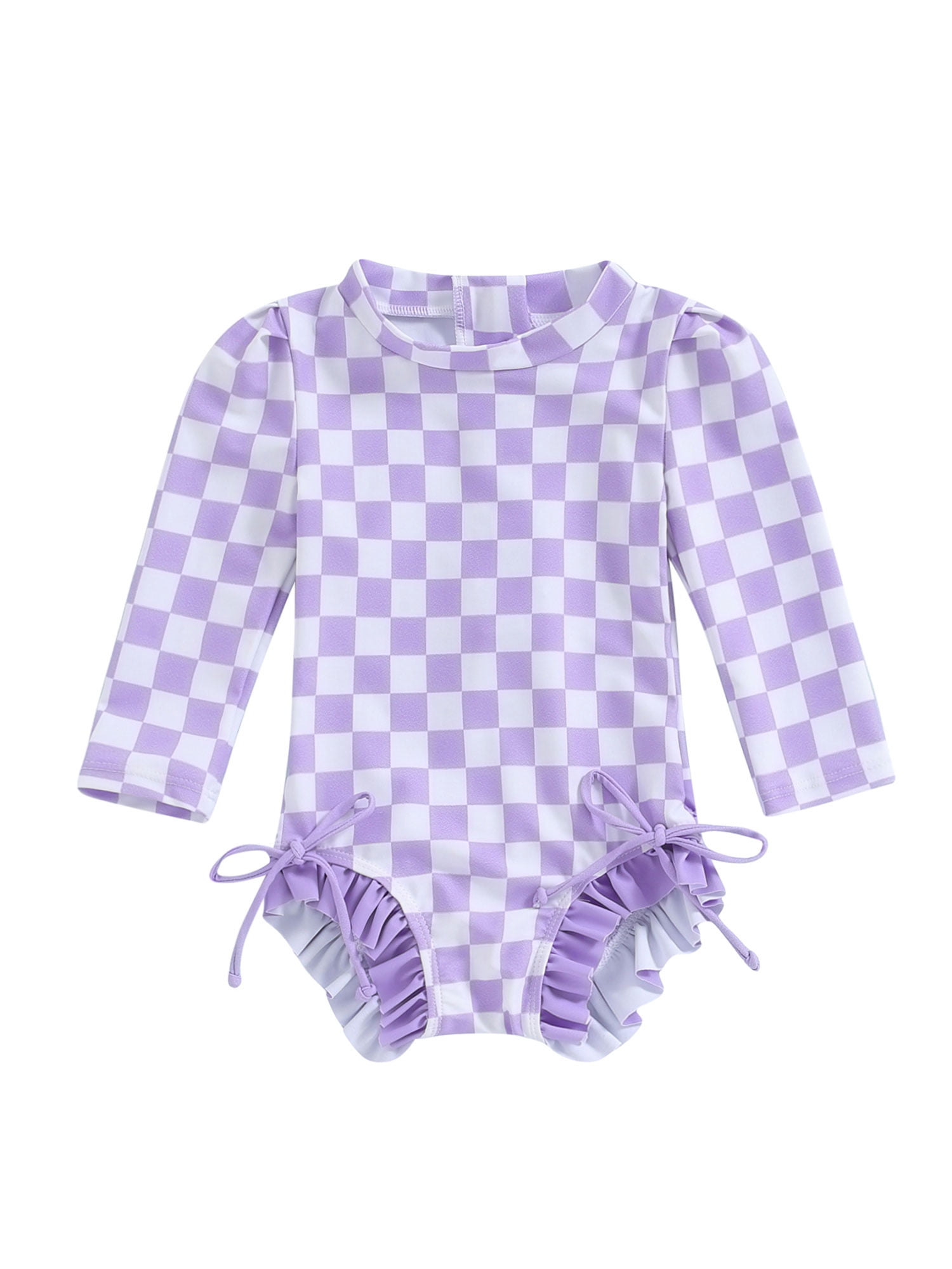 MIPREWUY Girls Bikini Beach Swimwear Long Sleeve Checkerboard Print ...