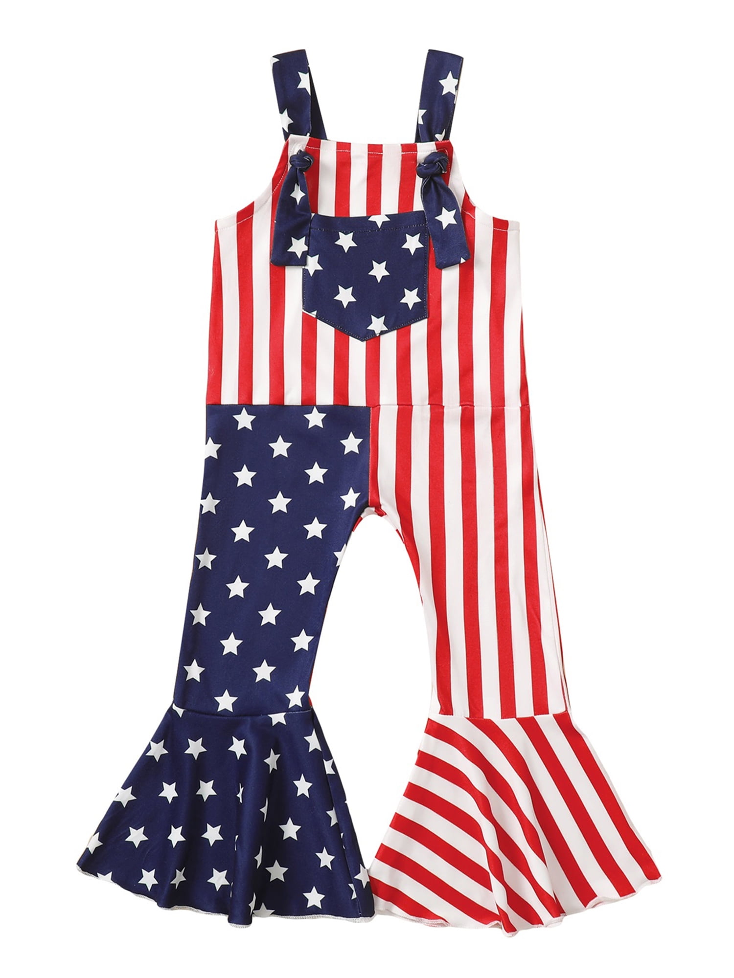 MIPREWUY Kids Girls Overalls, Stars Stripes Flare Pants Summer ...