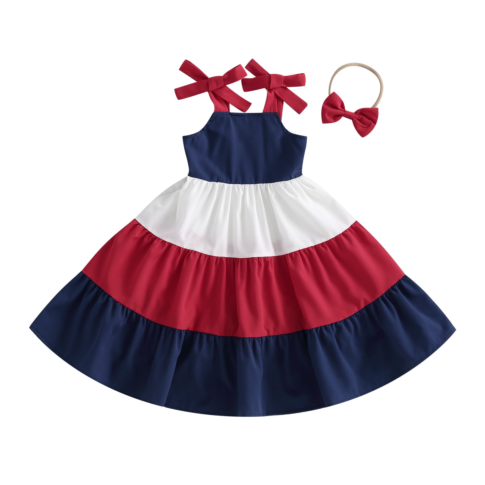 MIPREWUY Kids Girls Princess Dress Contrast Color Tie-Up Shoulder ...
