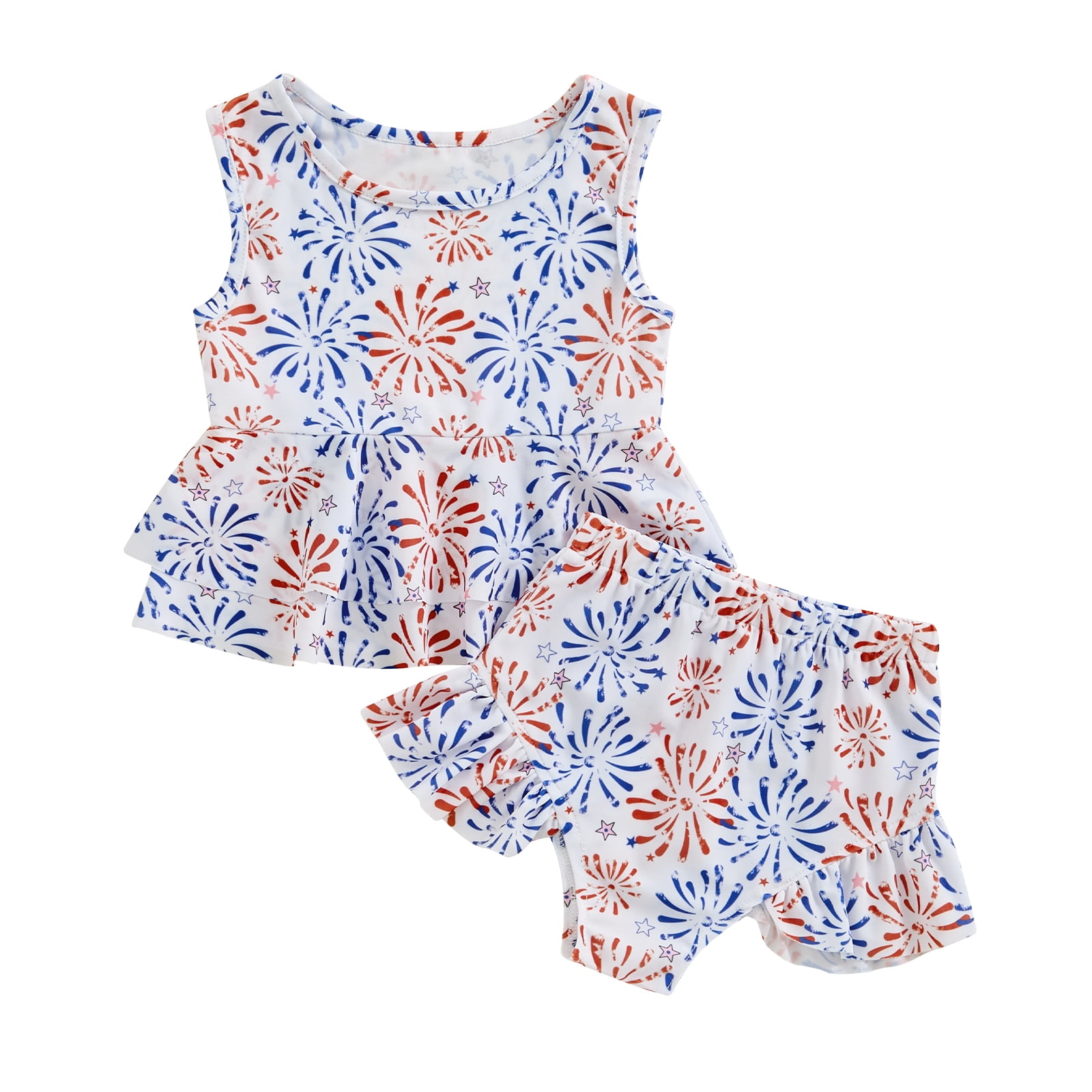 MIPREWUY Little Girl 4th of July Swimsuit Outfit, Star Print Sleeveless ...