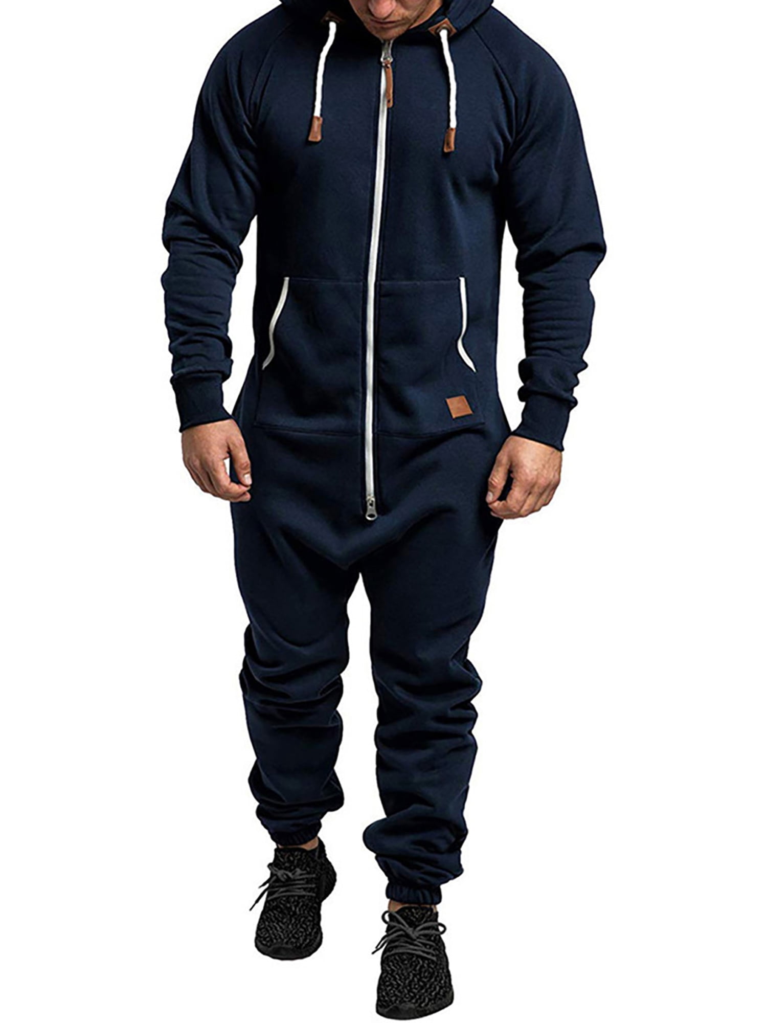 MIPREWUY Men's Hooded Fleece Lining Jumpsuit, Long Sleeve Full Zipper ...