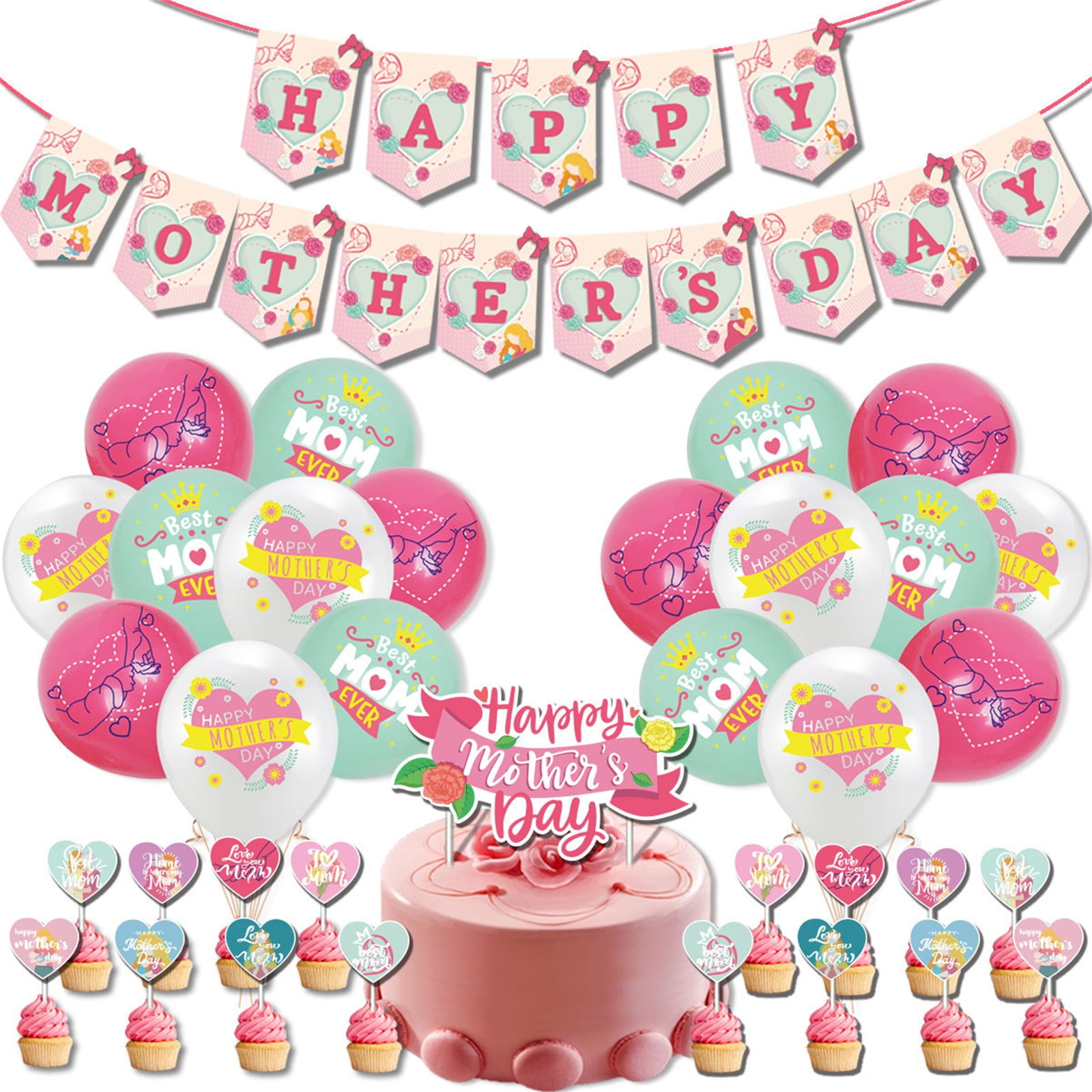 MIPREWUY Mother's Day Themed Party Decorations Set, Flag Balloon ...