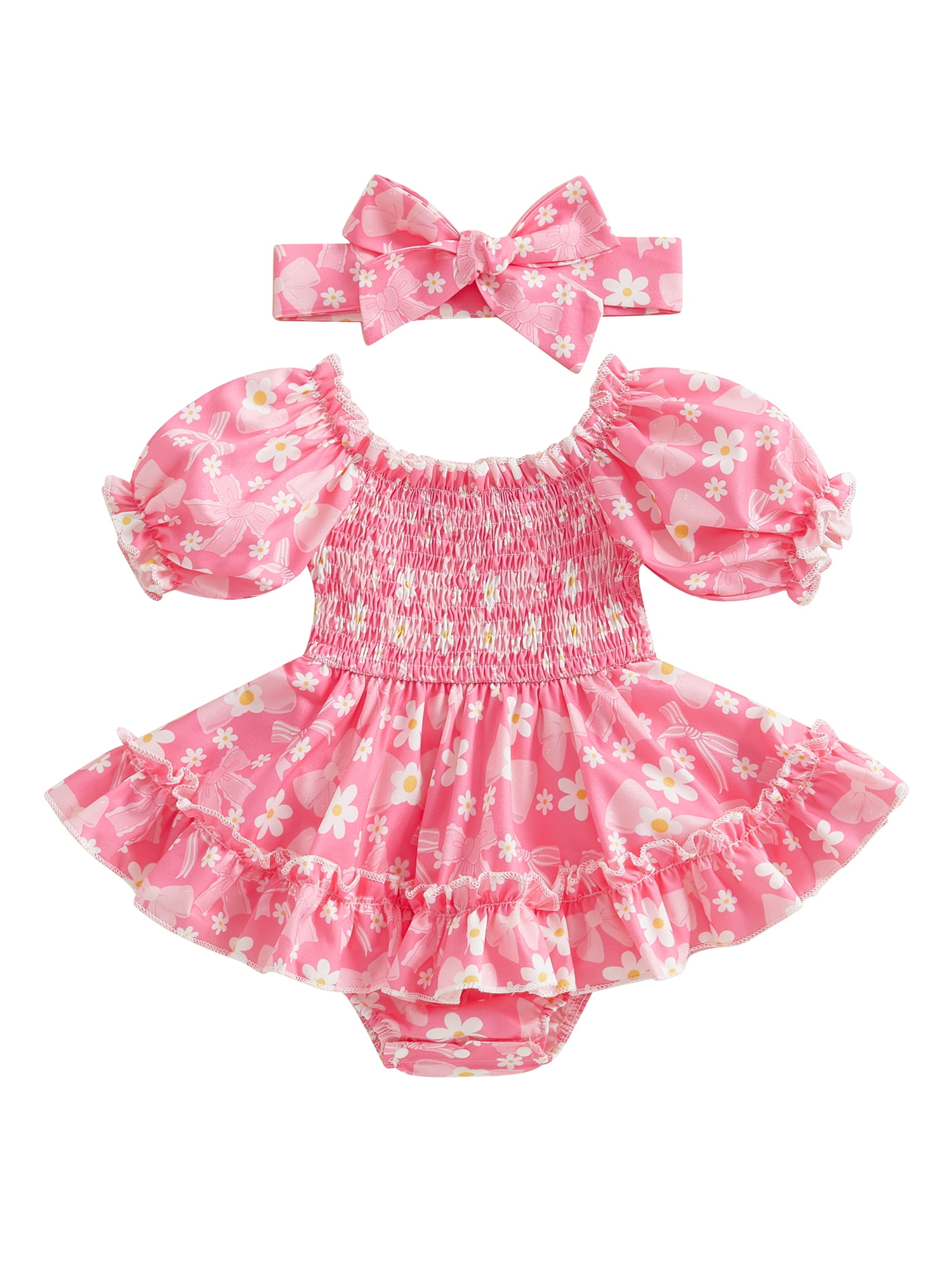 MIPREWUY Newborn Girl Outfit, Puff Sleeve Off-shoulder Flower/Bow ...
