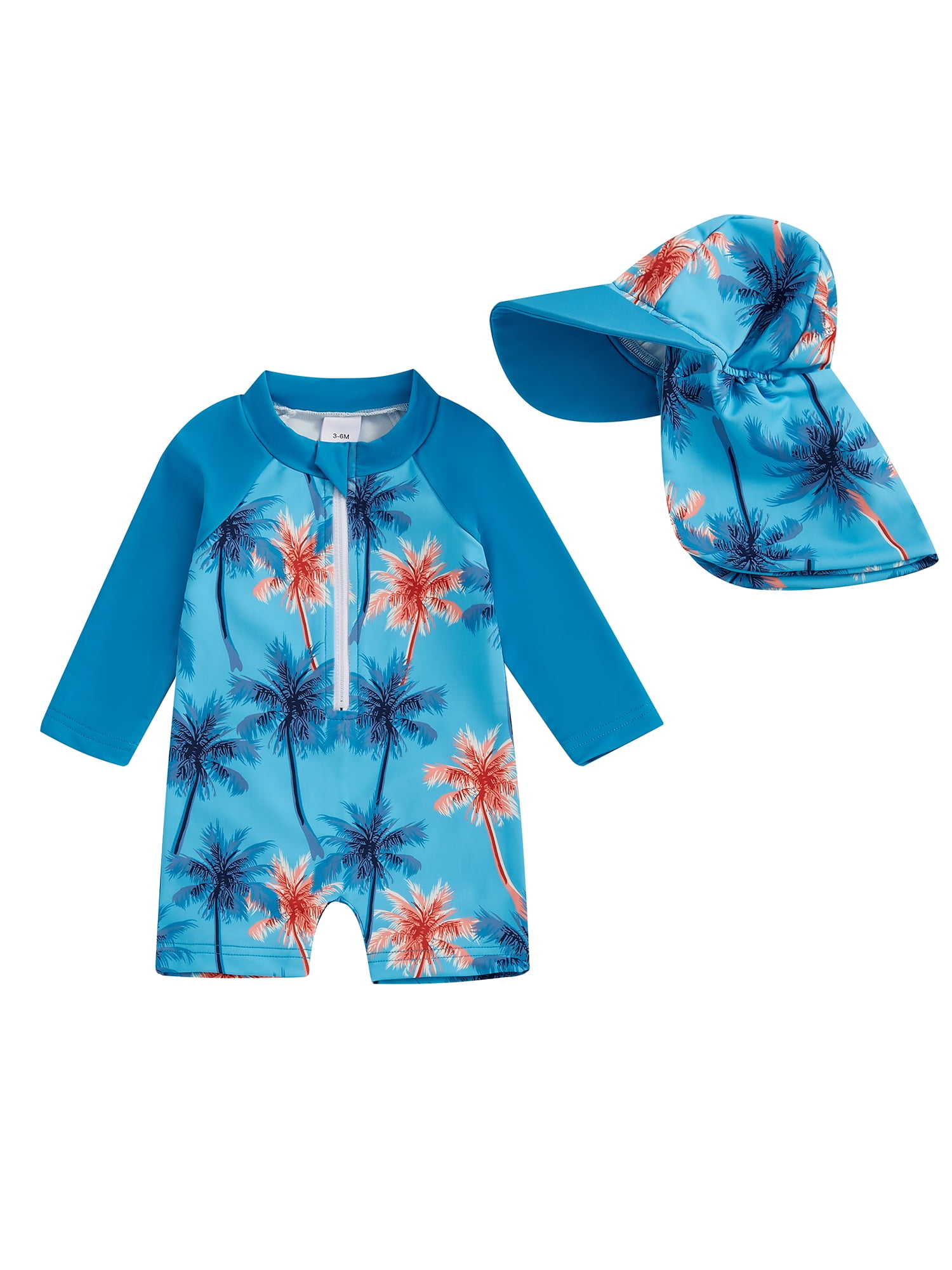 MIPREWUY Toddler Boys Rash Guard Swimsuit Coconut Tree Print Long ...