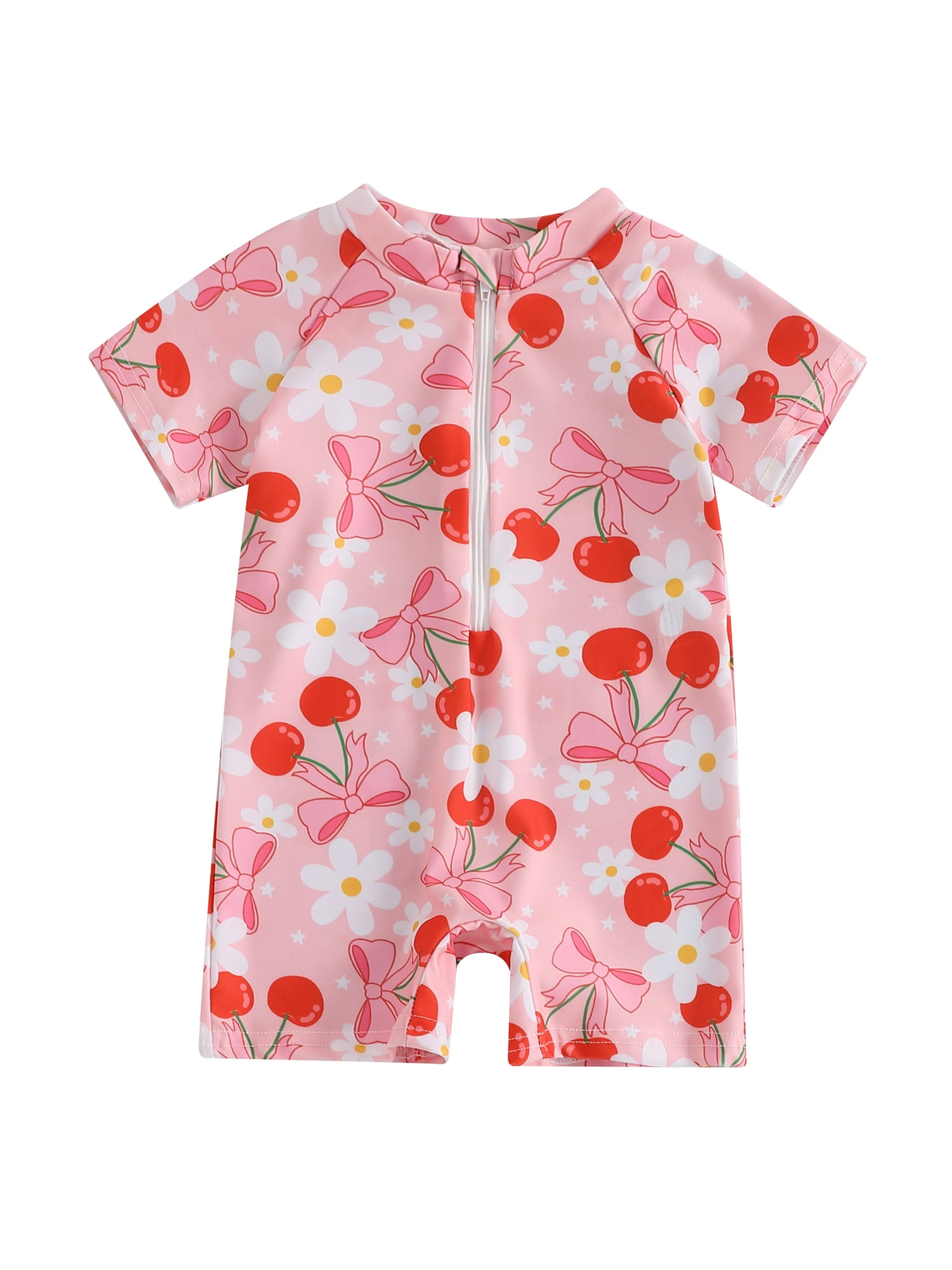 MIPREWUY Toddler Girl Rash Guard Swimsuit Cherry/Bow Print Zipper Short ...