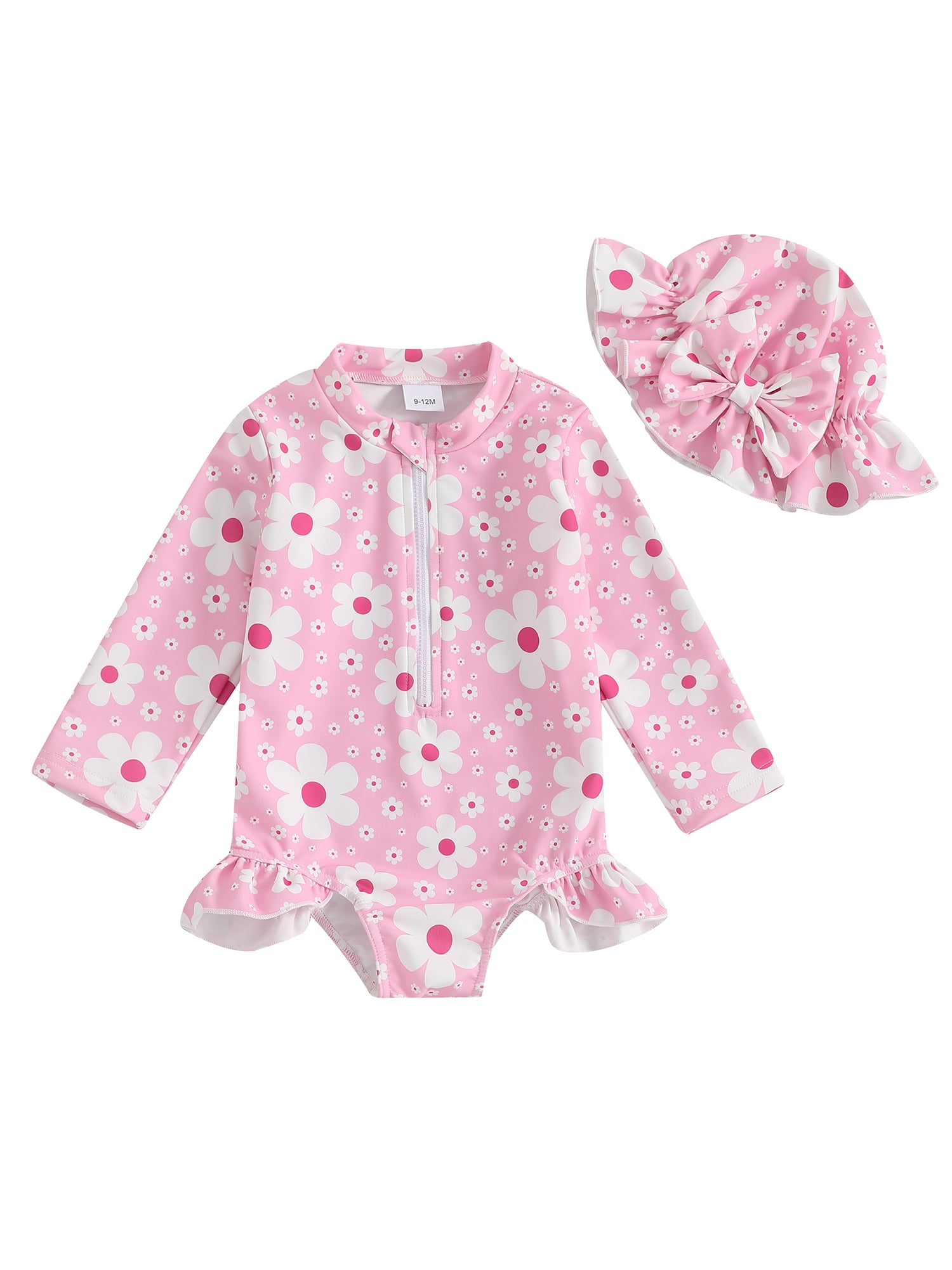 MIPREWUY Toddler Girls Rash Guard Swimsuit Rompers Long Sleeve Floral Print Baby Ruffles Bathing ...