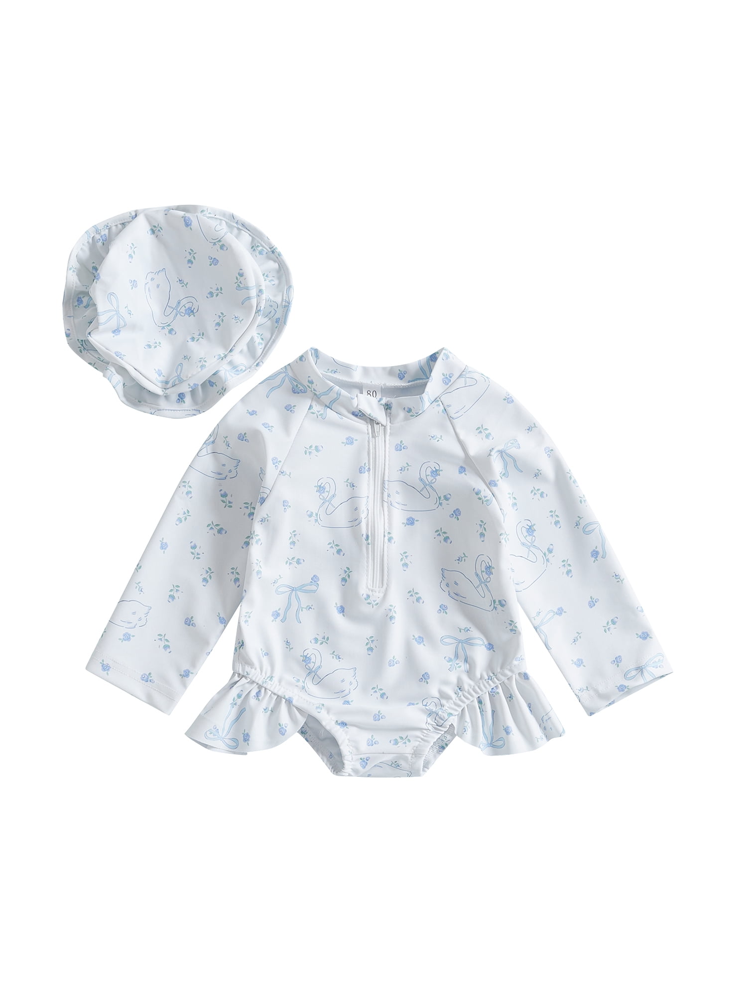 MIPREWUY Toddler Girls Rash Guard Swimsuit Rompers Long Sleeve Tree/Bow/Swan/Floral Print Baby ...