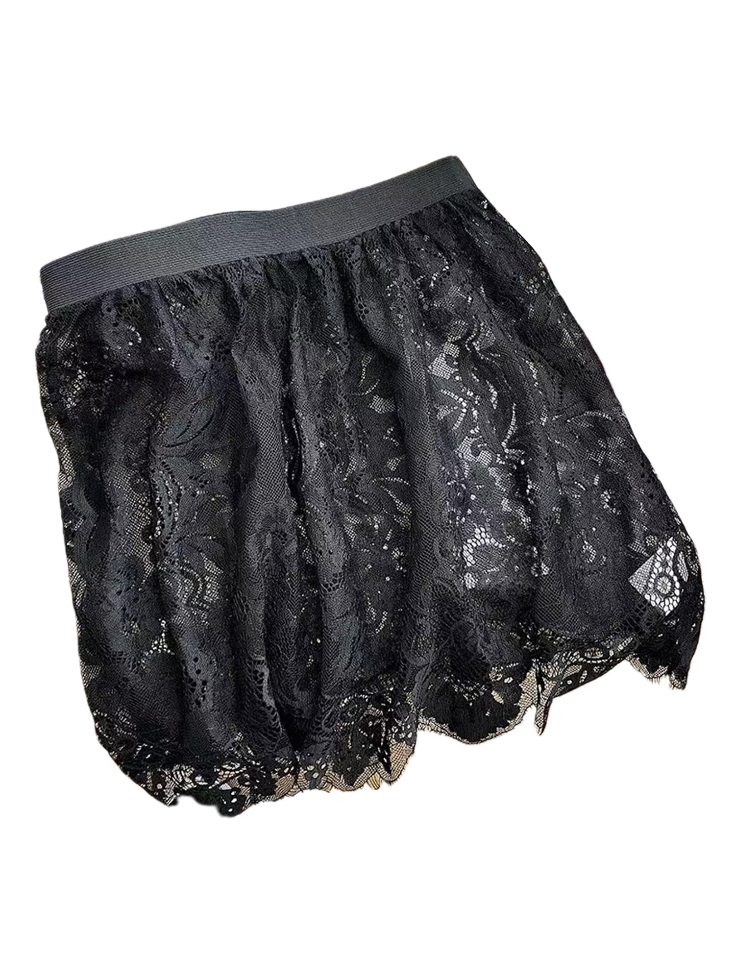 MIPREWUY Women Basic Lace Skirt, Lace Stitching Cutout Elastic Waist ...