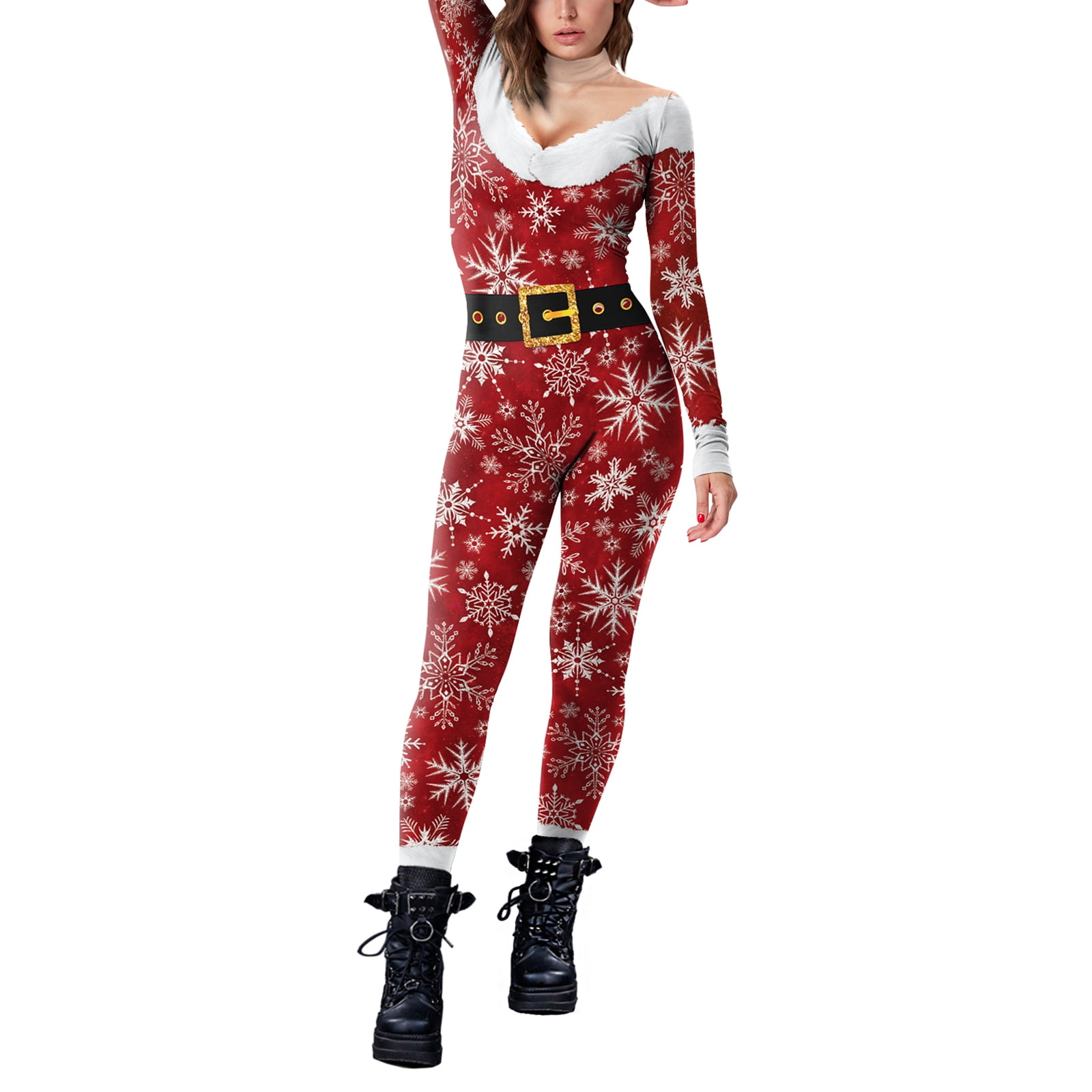 MIPREWUY Women Men Christmas Jumpsuit Snowflake Print Bodycon Long ...