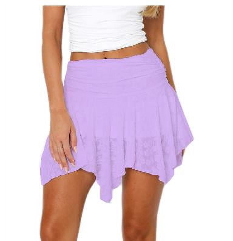 MIPREWUY Womens Short Skirts Floral Lace Sheer Asymmetric Frill Hem ...