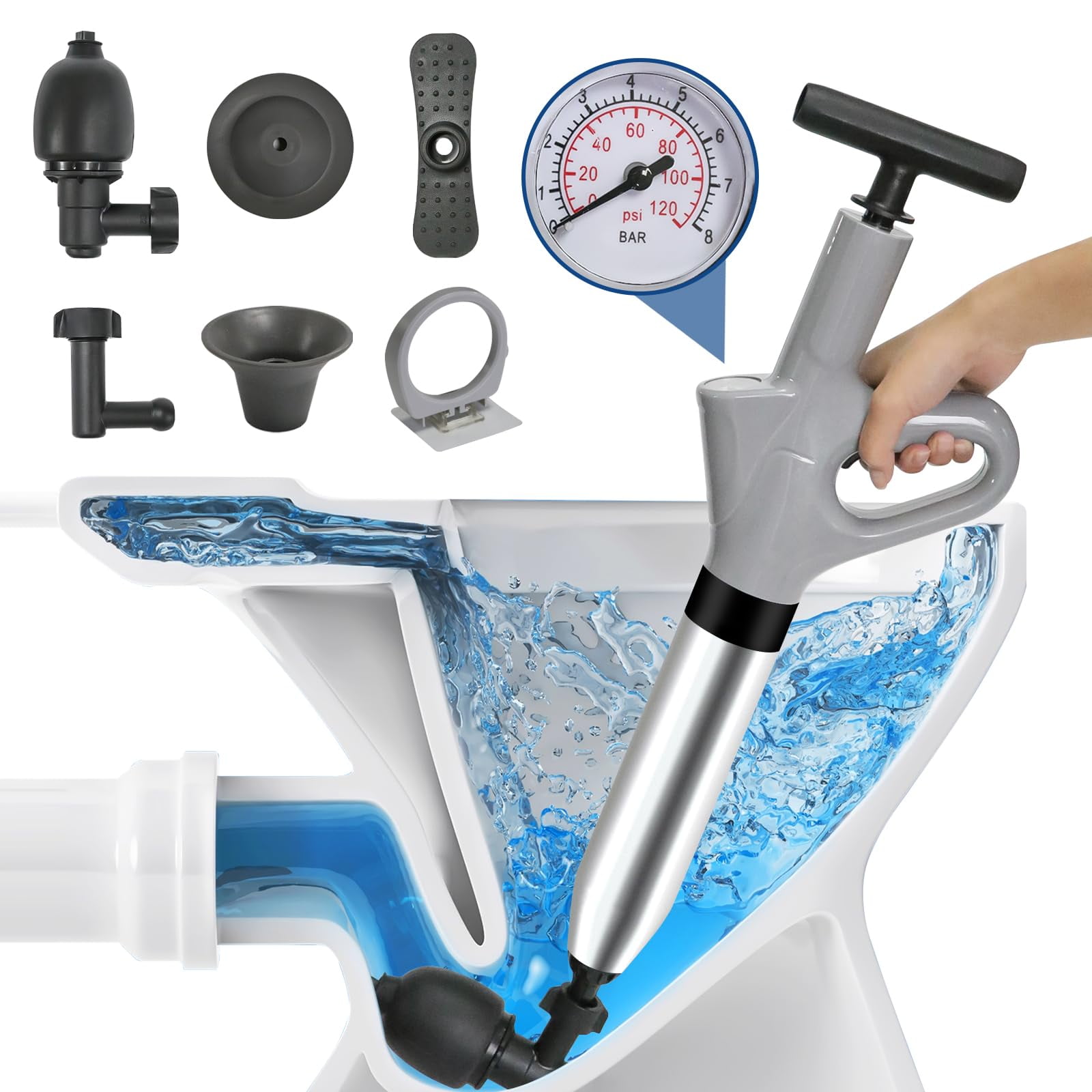 MIRATE Toilet Plunger Clog Remover, High-Pressure Toilet Plunger for Clogged Toilet with Real ...