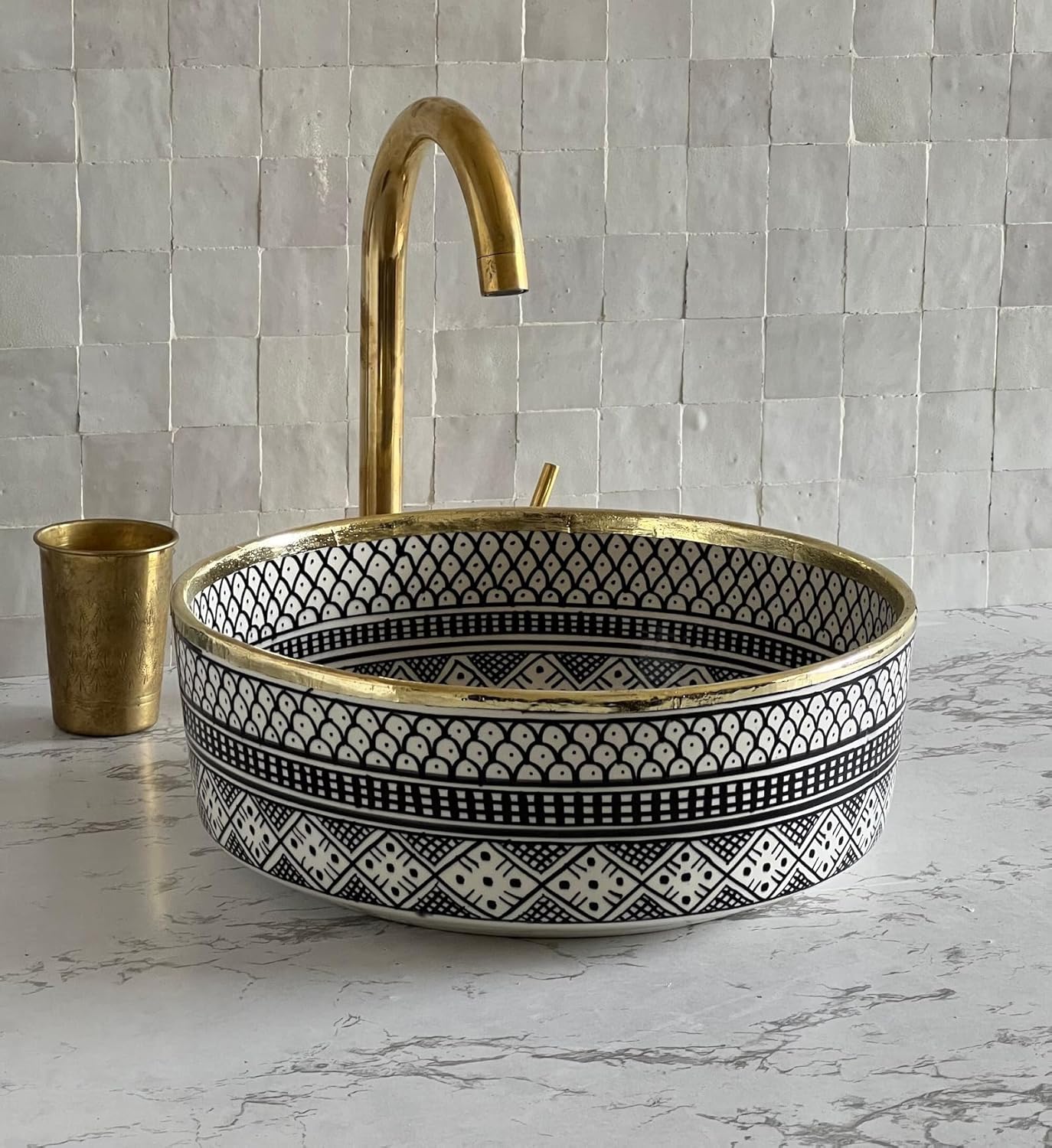 MIRATILE Handmade Ceramic Moroccan Basin Sink, Handwash Countertop ...