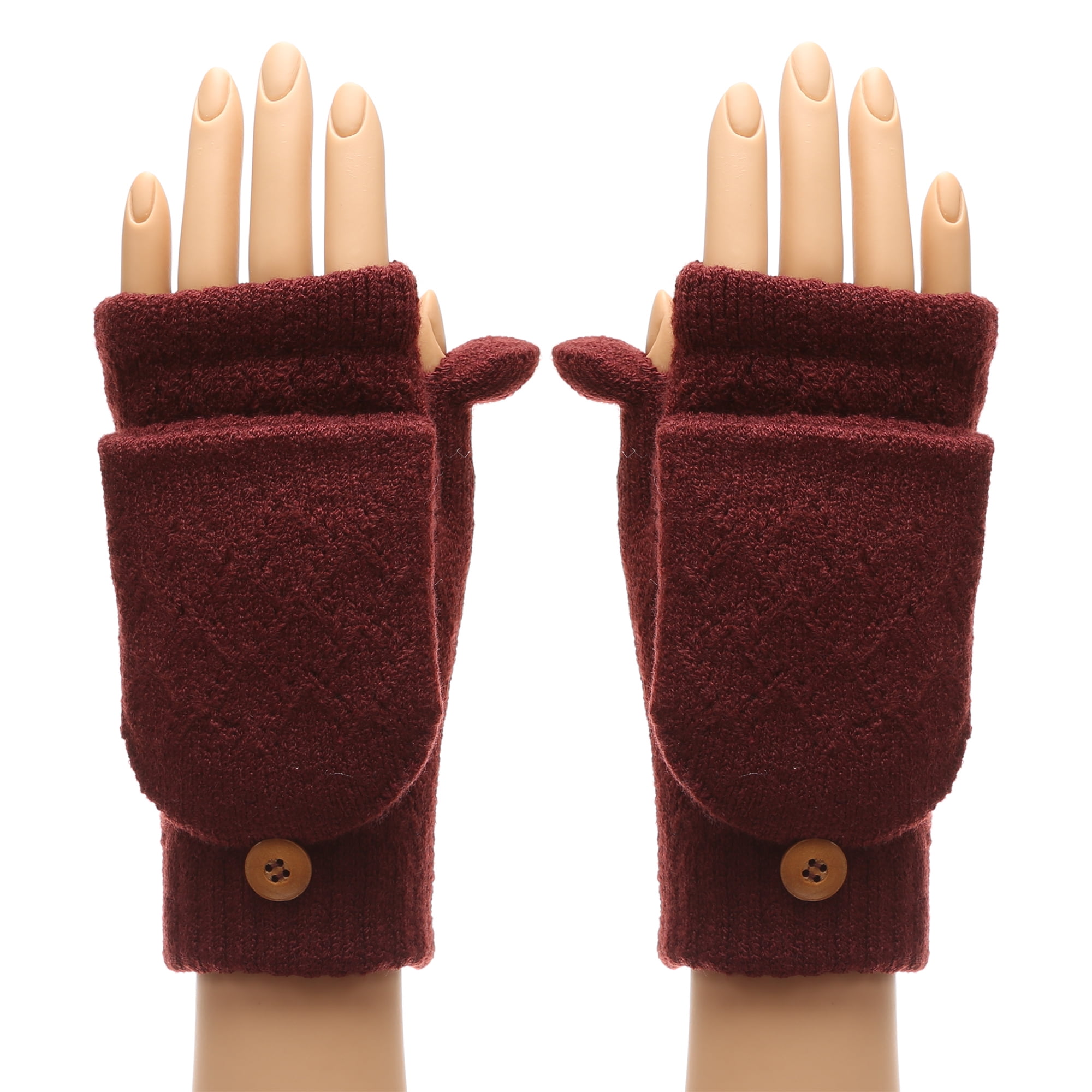 MIRMARU Women's Winter Knitted Fingerless Mitten Gloves with Flip Cover ...