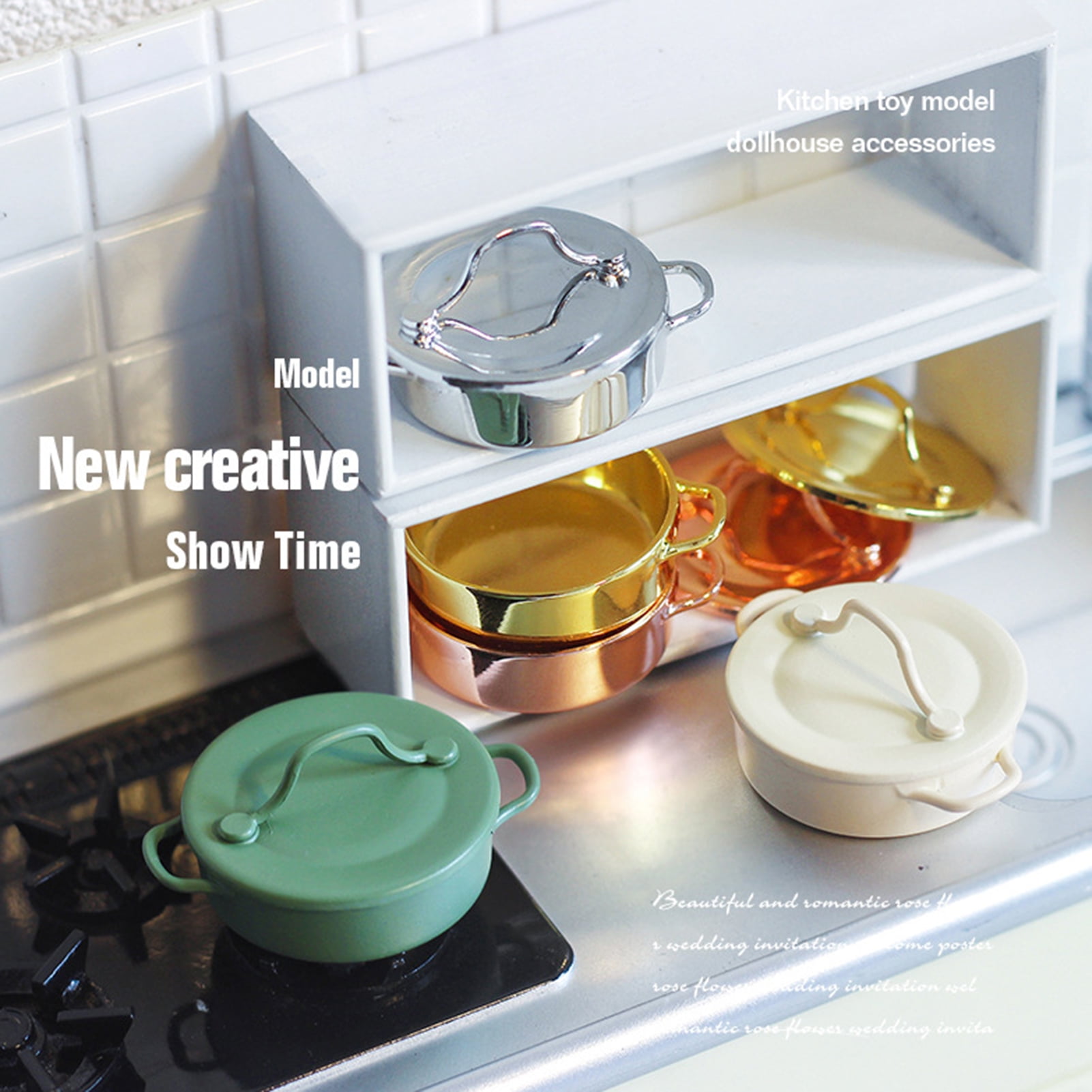 MIRROR 1:12 Dollhouse Miniature Pot Exquisite Realistic Cooking Pot ...