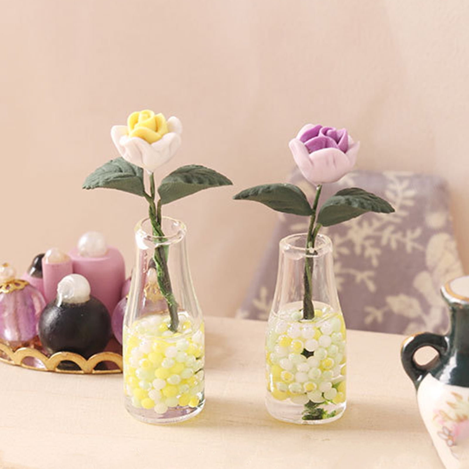 MIRROR 1/12 Scale Dollhouse Miniature Rose Vase Potted Plant Realistic ...