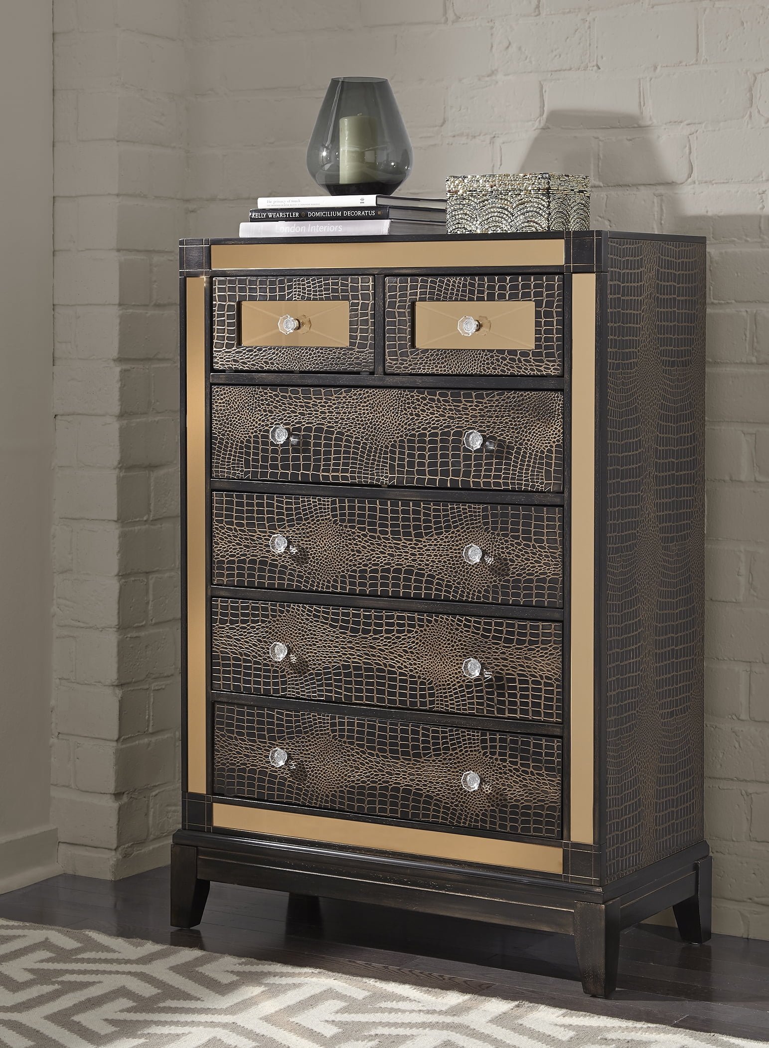 Global Furniture USA Textured Chocolate Mirror Chest - Walmart.com
