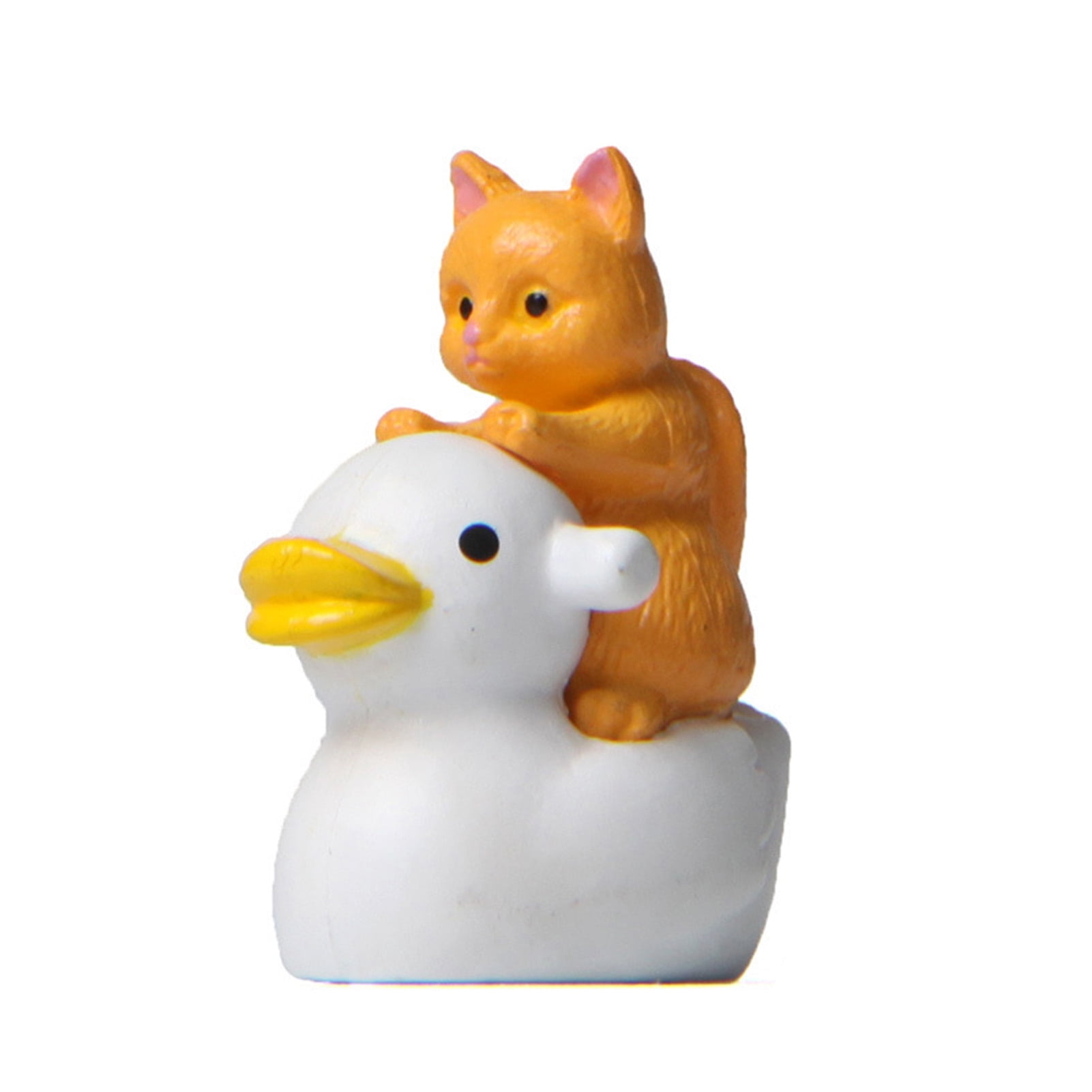 MIRROR Cartoon Cat Figurine Cute Kitten Riding A Goose Miniature Solid ...