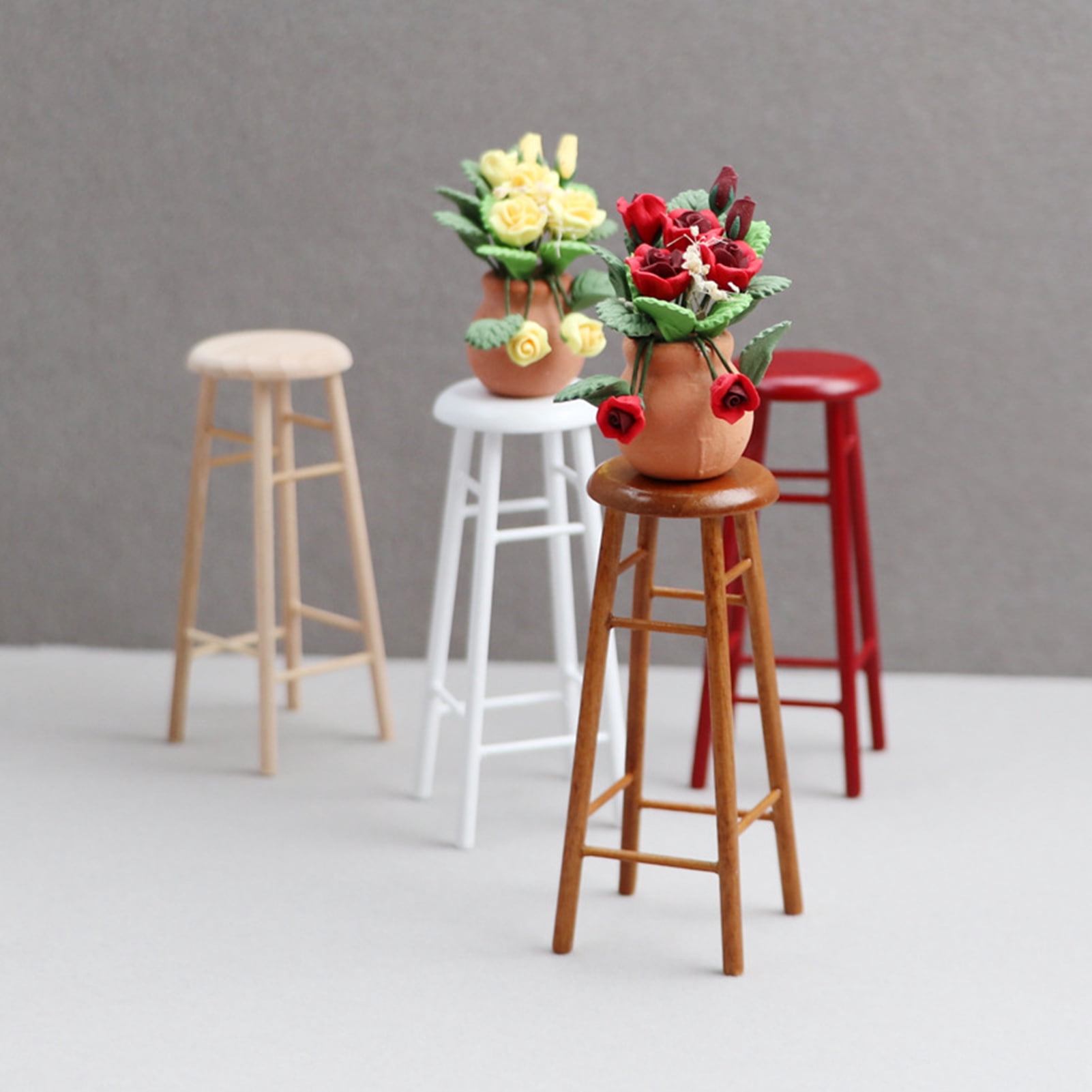 MIRROR Dollhouse Stool Realistic Wood Craft High Stool Doll Life Micro ...