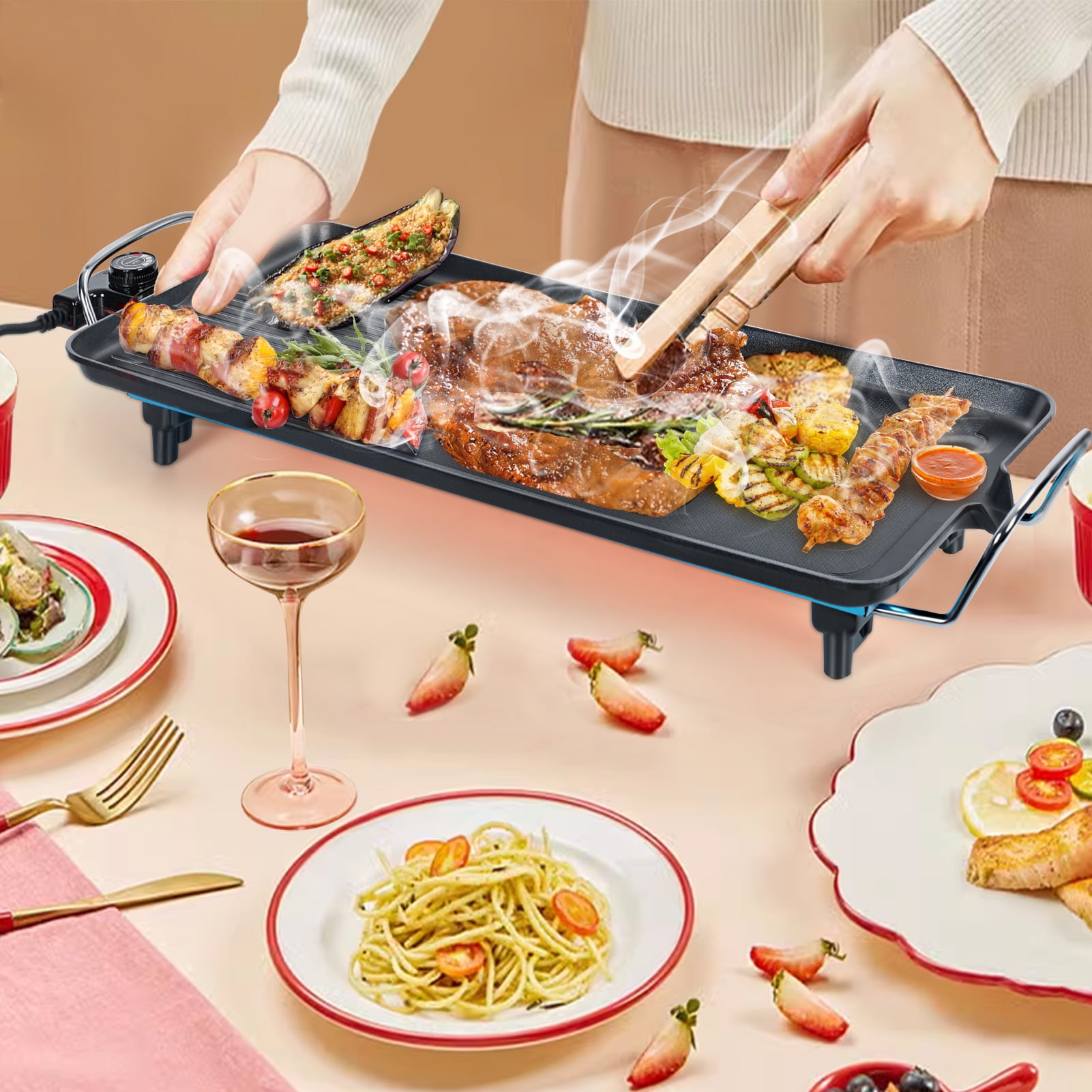 MIRROR Electric Griddle, BBQ Smokeless Grills, Long Griddle Electric ...