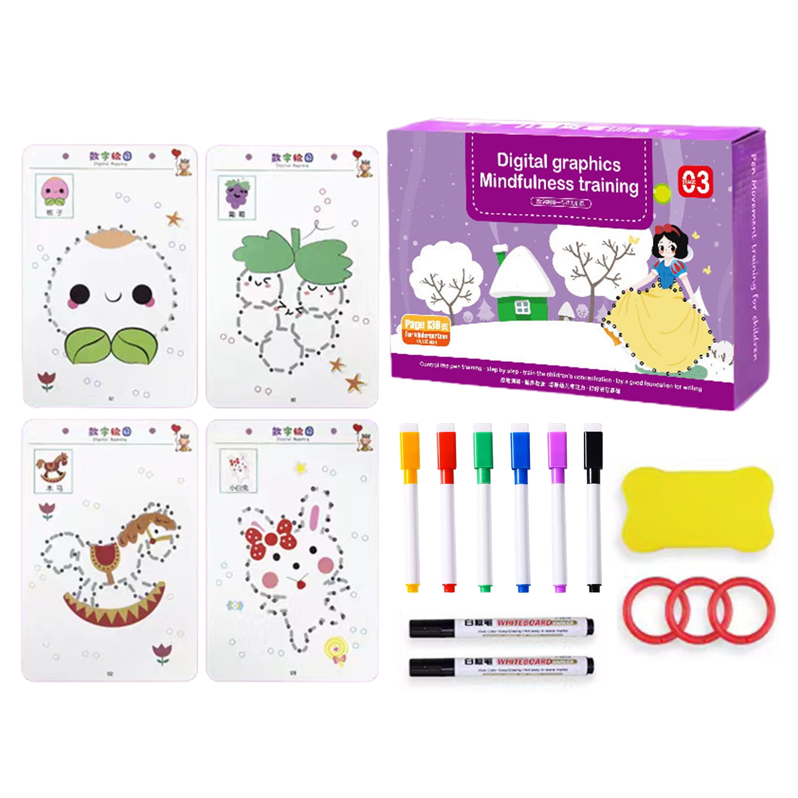MIRROR Kids Pen Control Training Book with 8 Pens Eraser Reusable 1-3 ...