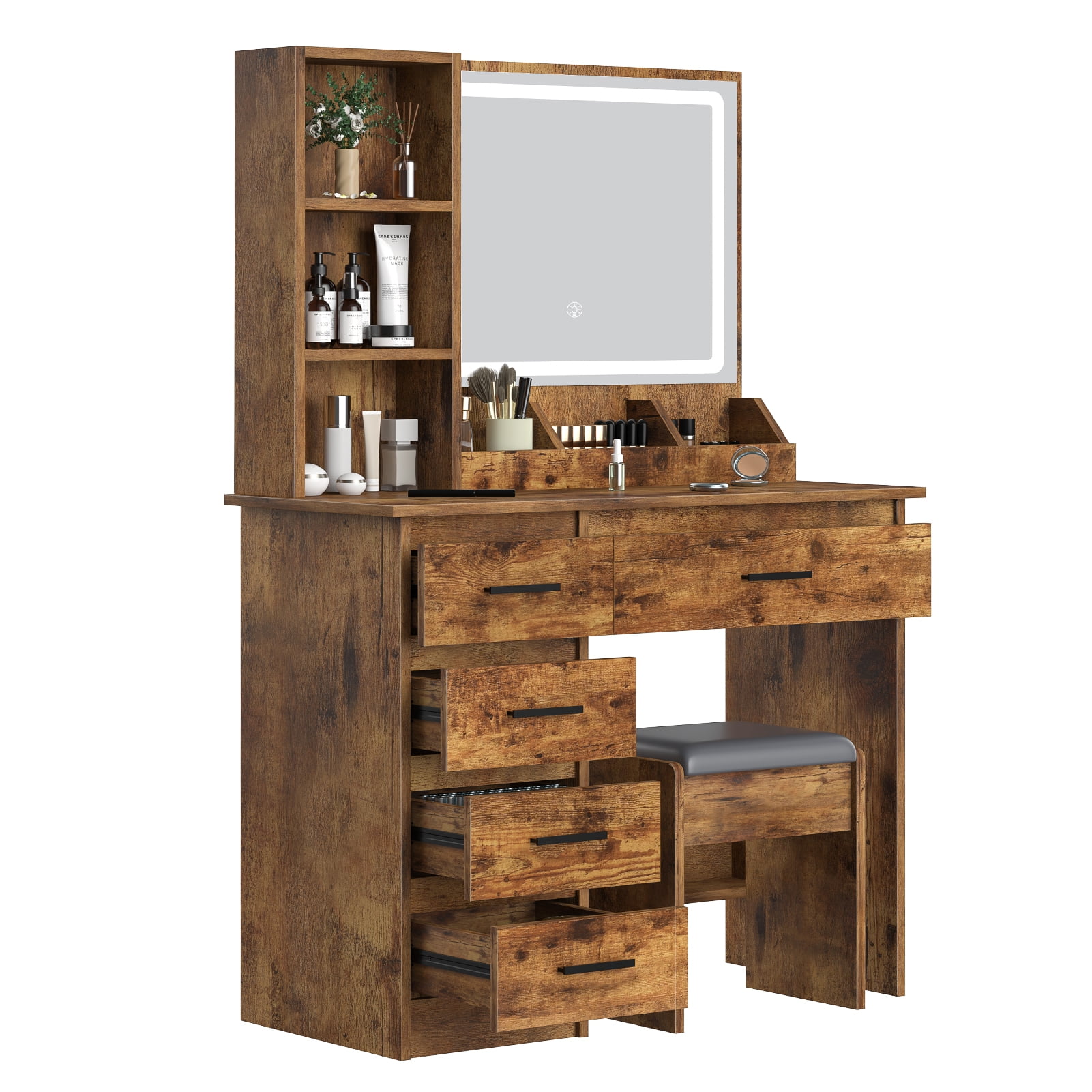 MIRROR Large Makeup Desk with Mirror - Vanity Desk with Storage Shelves ...