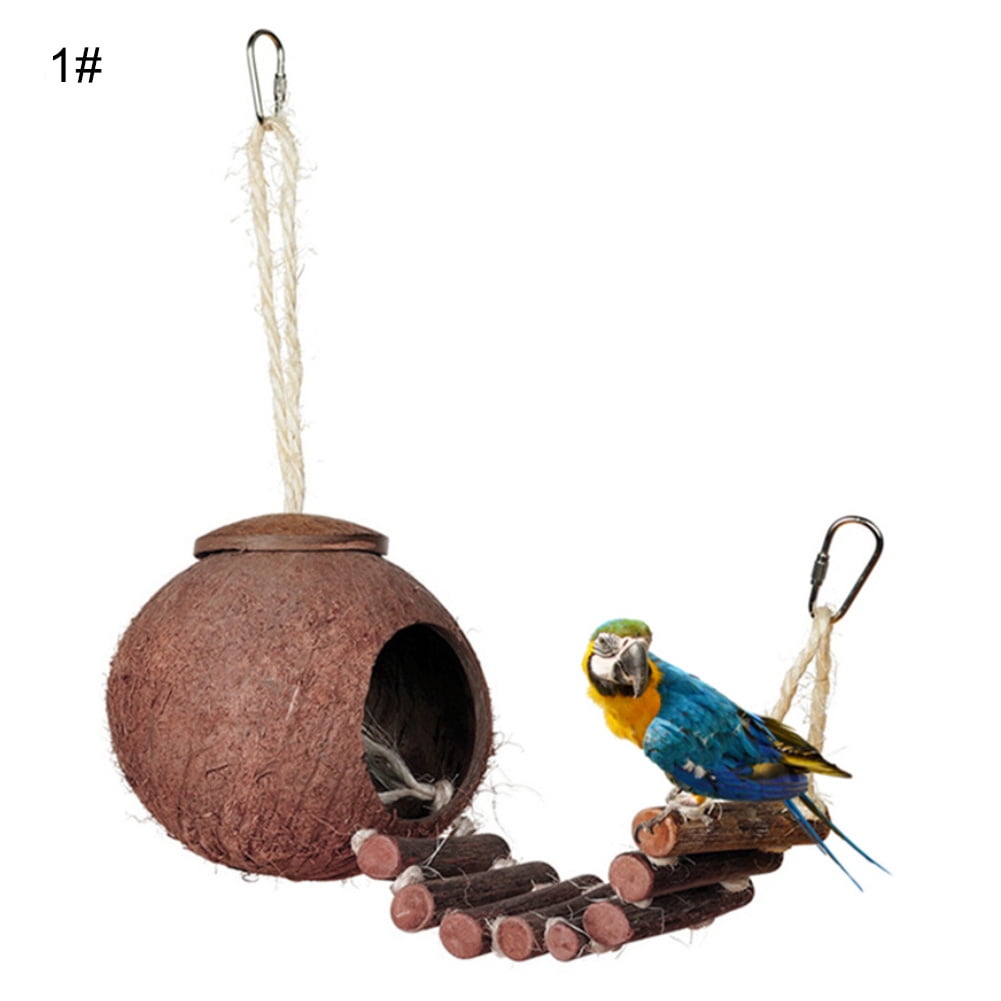 MIRROR Natural Coconut Shell Parrot Nest Parakeet Birds Feeder Pets Toy ...
