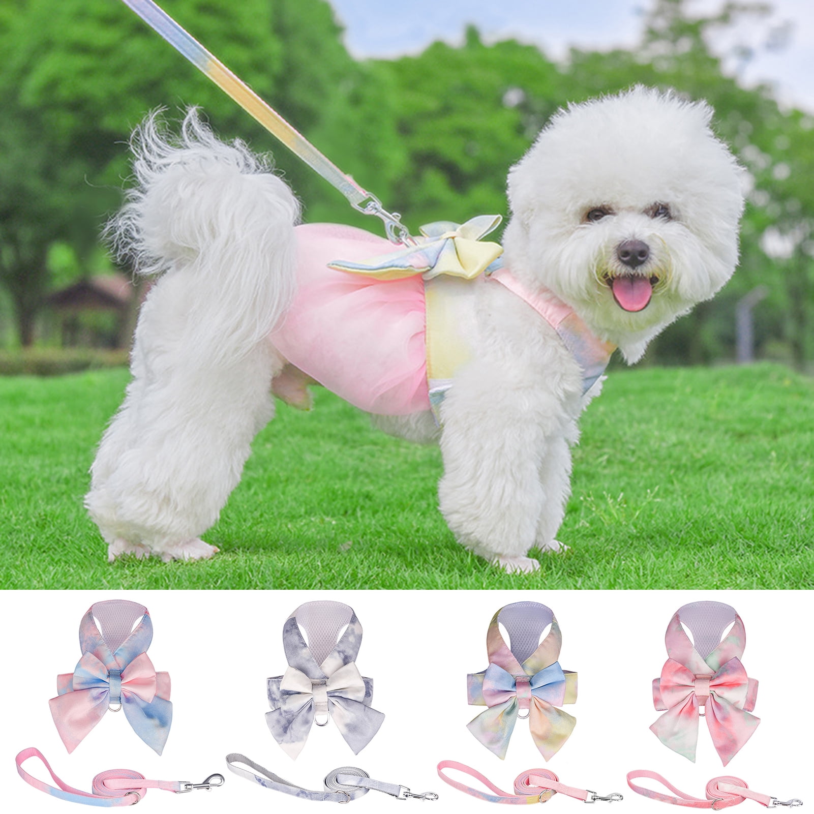 MIRROR Pet Leash Bow Tie Gradient Surface Dress-Up Good Toughness Dog ...