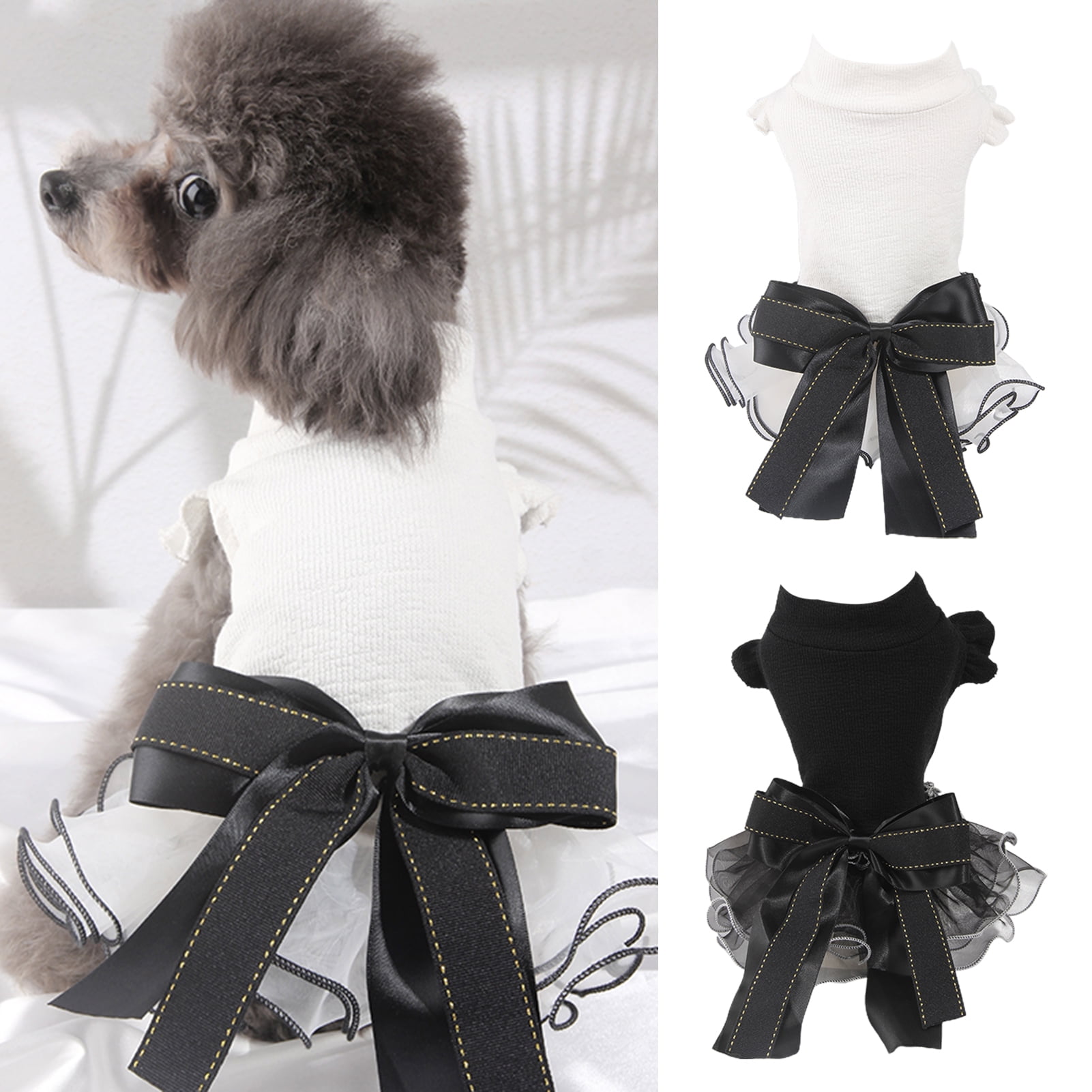 MIRROR Ruffle Dog Dress Breathable Stylish Big Bow-knot Puppy Clothes ...