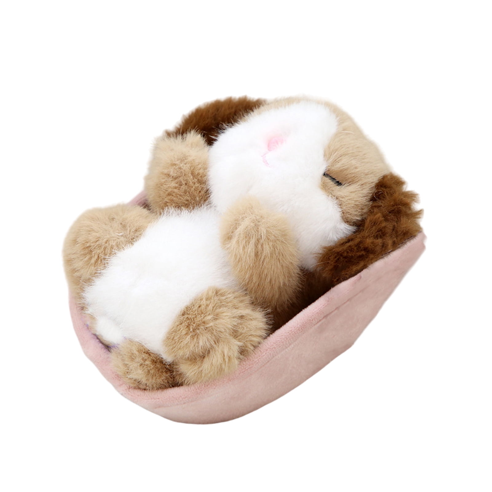 MIRROR Sleeping Animal Plush Toy with Woven Basket Puppy Cat Bunny ...