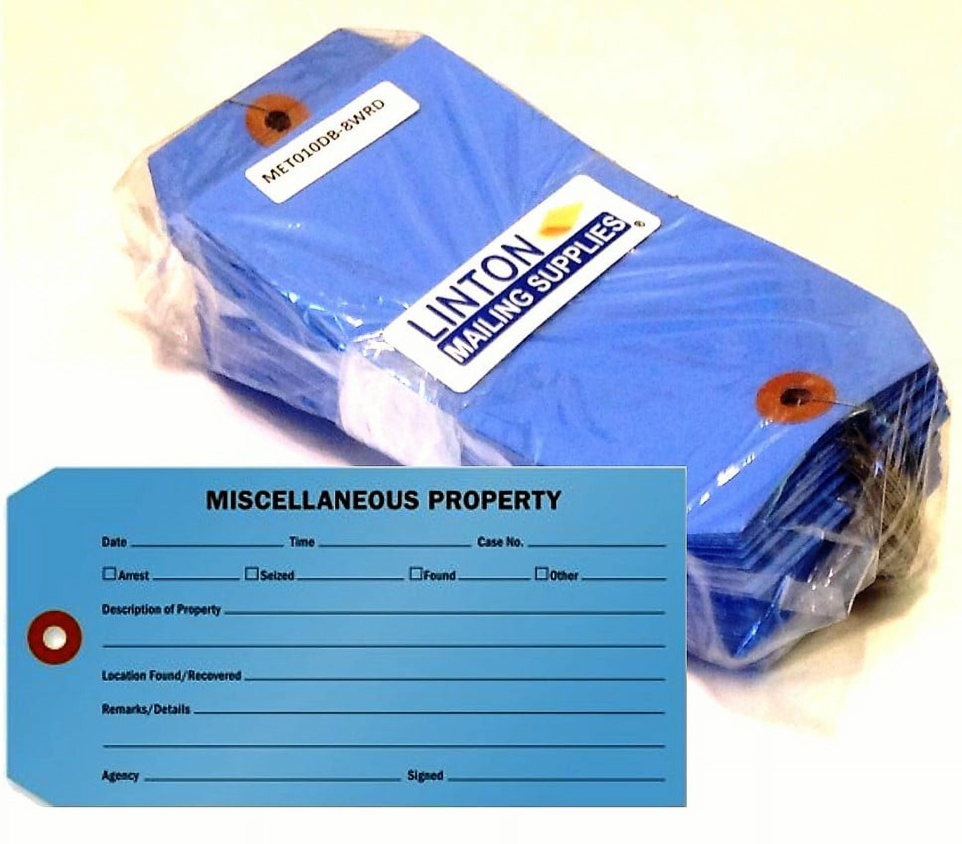 "MISCELLANEOUS PROPERTY" Tag, 6.25" x 3.125" Durable Blue Cardstock ...