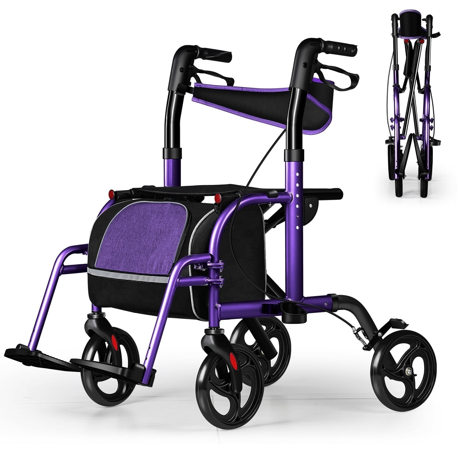 BOYOU 2-in-1 Rollator Walker & Transport Chair with Padded Seat ...
