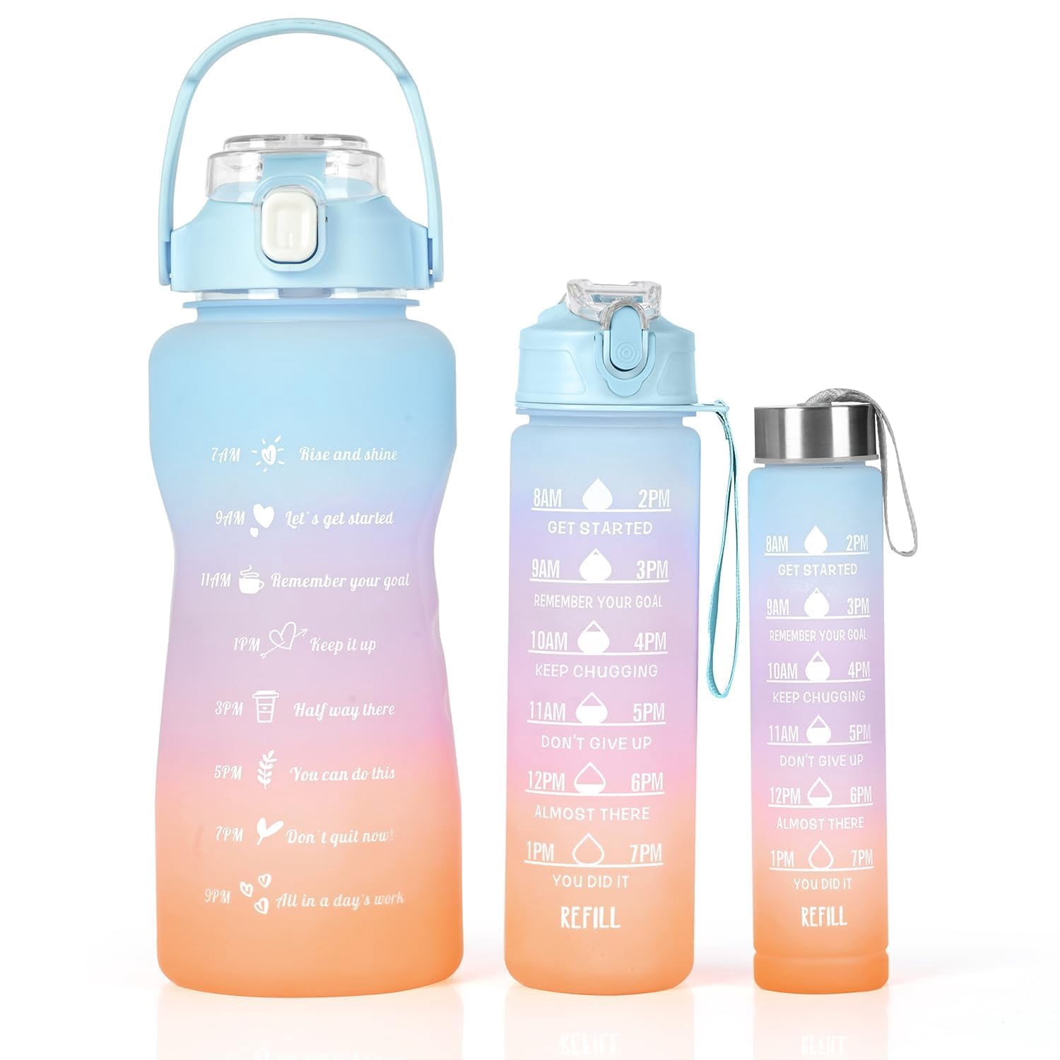 MISHTI Set of 3 Water Bottle 2000ML 900ML 300ML with Motivational Time ...