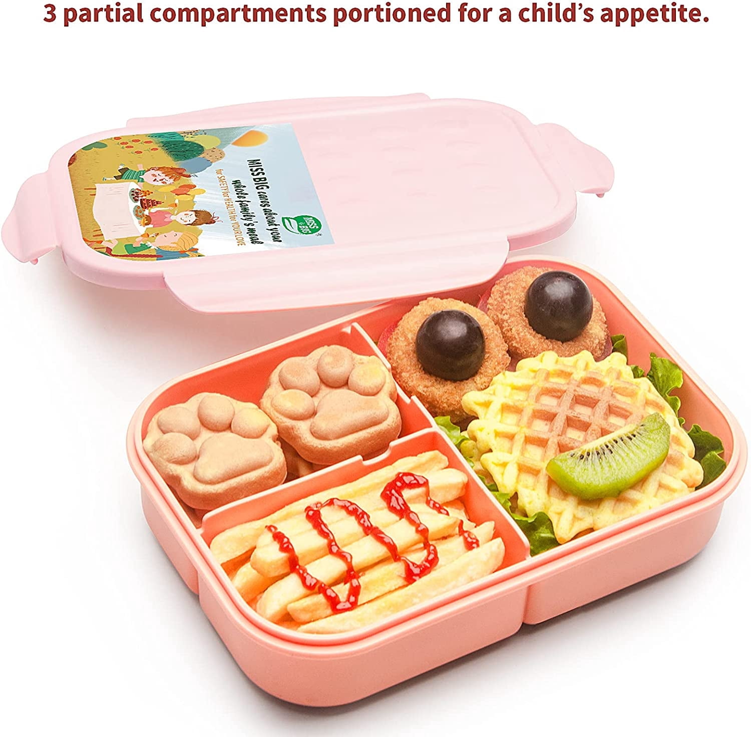 MISS BIG® Bento Lunch Box for Kids and Adults, Leak Proof, 3 ...