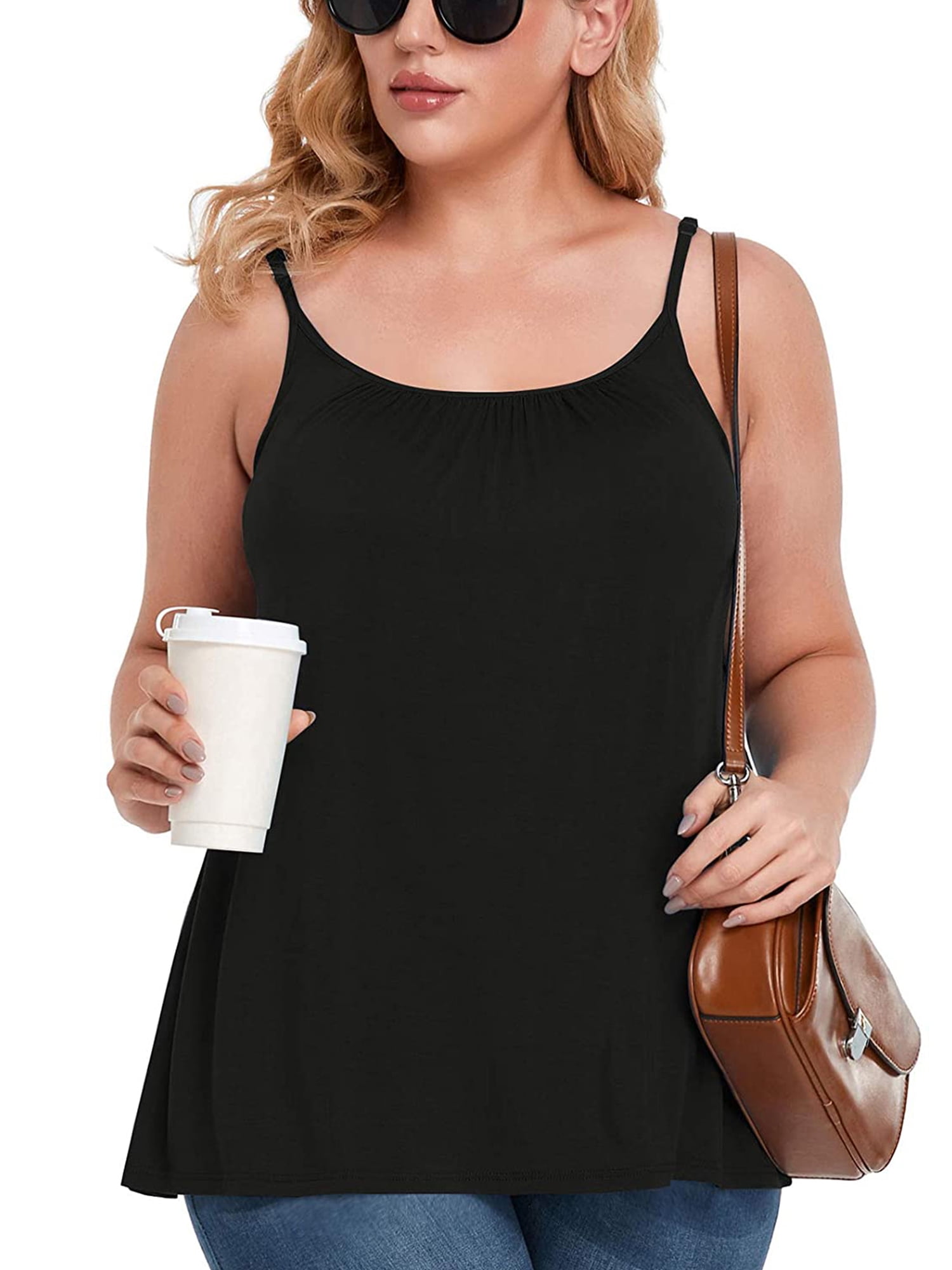 MISS COCOLI Camisole with Built in Bra for Women Plus Size Casual Loose ...