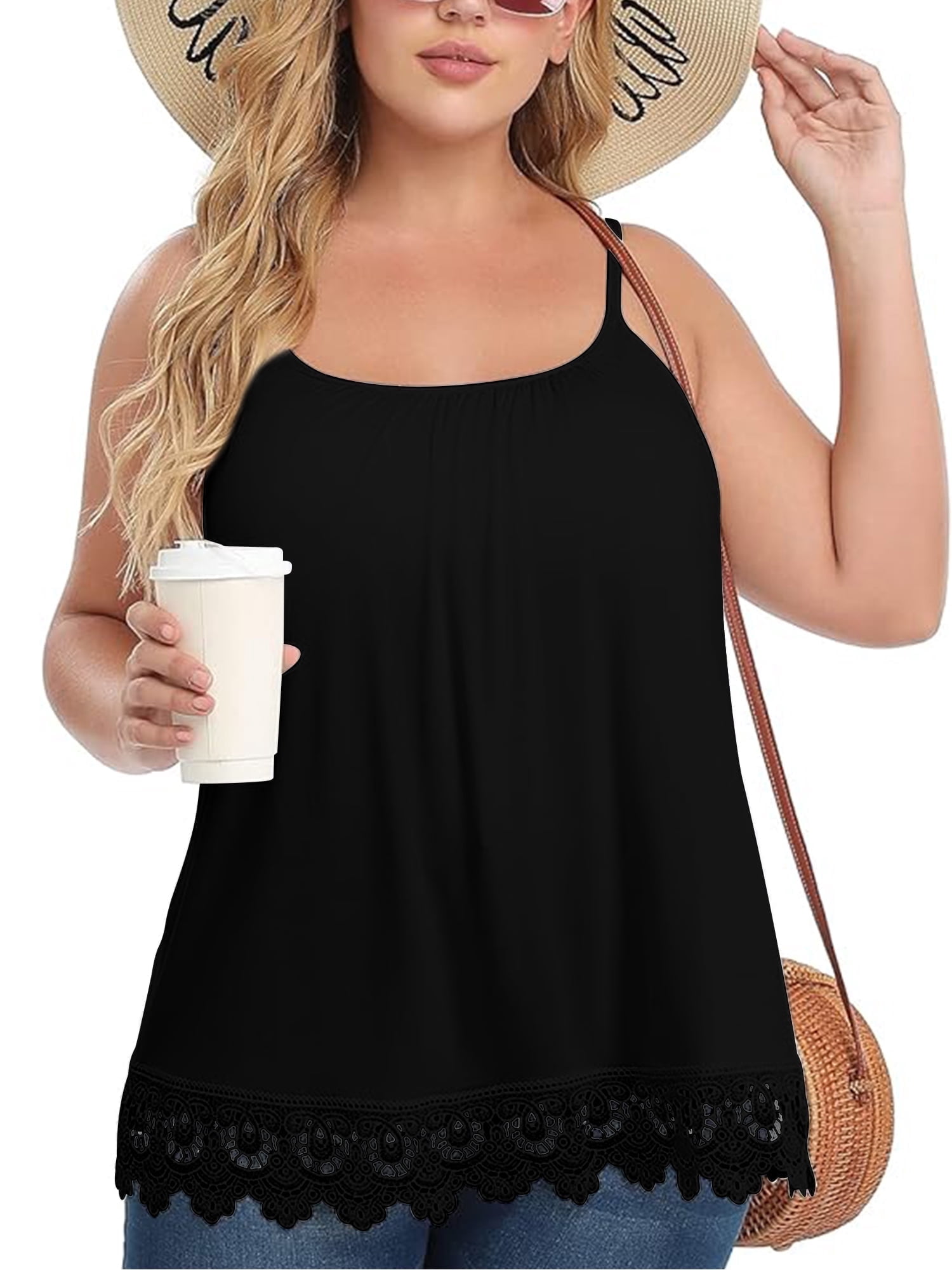 MISS COCOLI Women Camisole with Built in Bra Plus Size Casual Loose ...