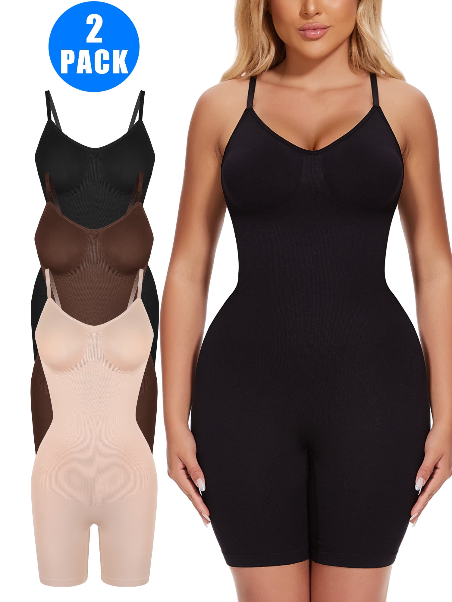 MISS MOLY 2 Pack Women's Control Slip Shapers Full Body Shapewear Bodysuits Seamless Thigh ...