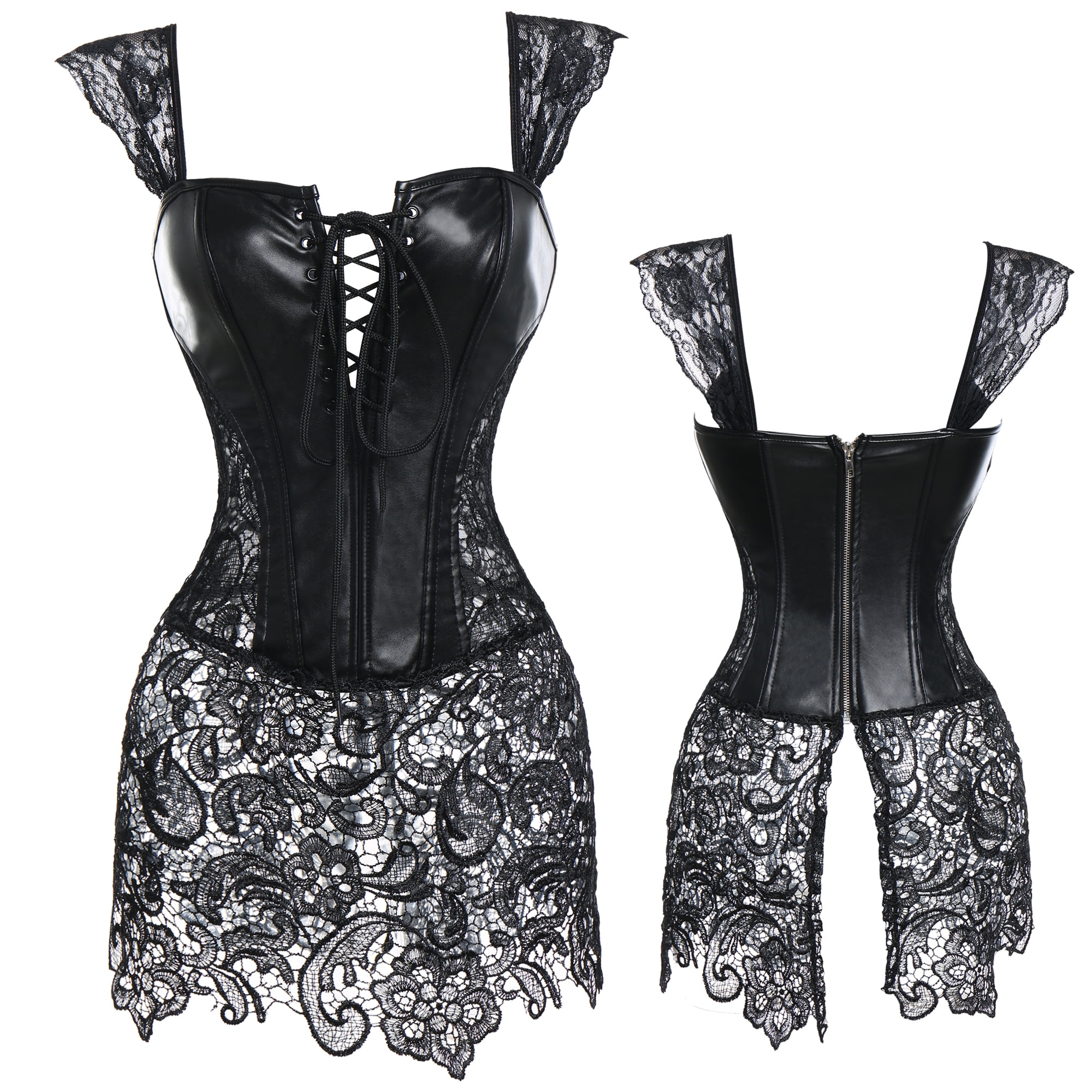 Miss Moly Womens Lace Up Steel Boned Plus Size Overbust Corset Bustier Bodyshaper Top Black