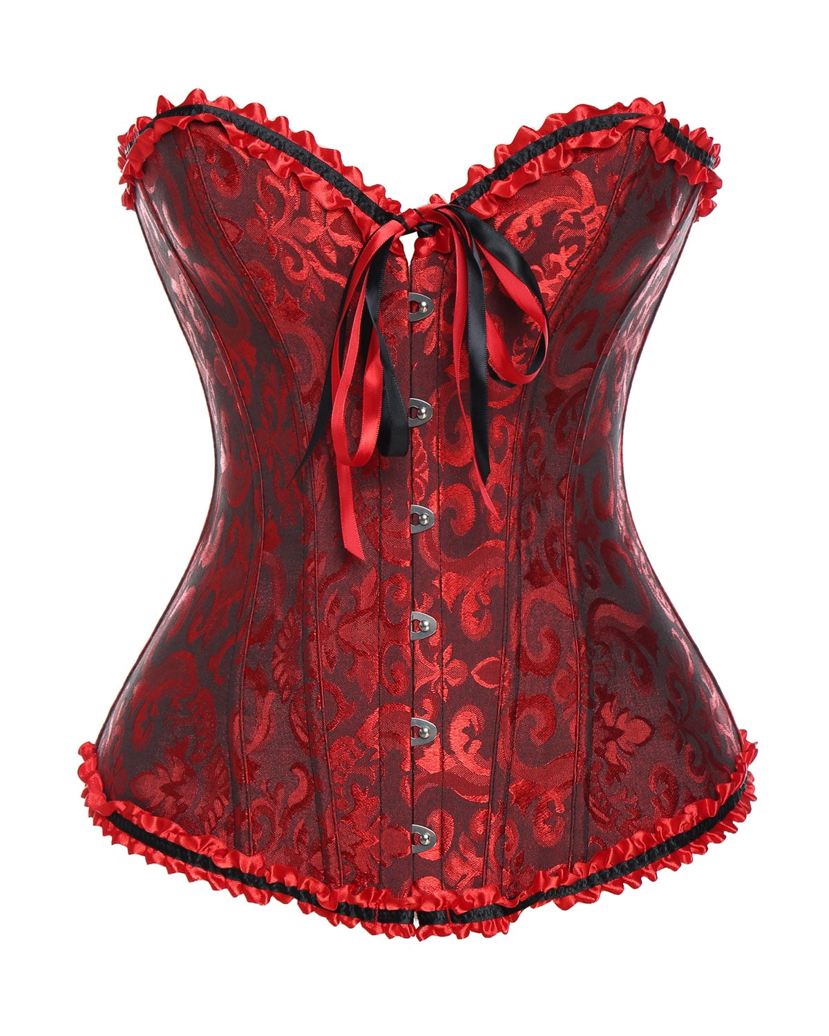 Miss Moly Womens Floral Black Lace Trim Corset Overbust Waist Cincher