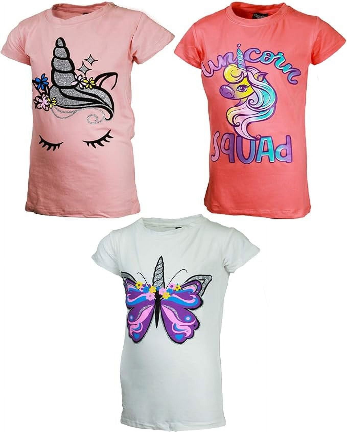 MISS POPULAR 3Pack Super Soft Girls T-Shirts Unicorns Glitter Cute ...