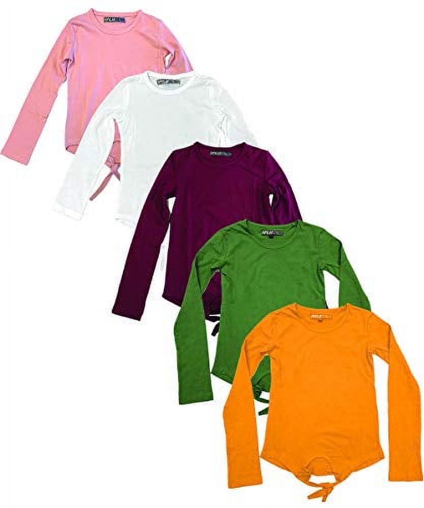 MISS POPULAR 5-Pack Girls Kids Long Sleeve T Shirt with Tie Front ...