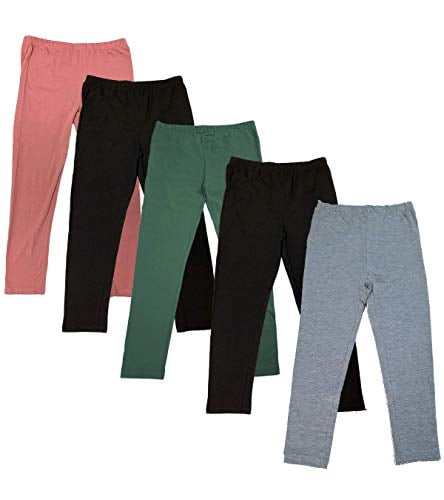 MISS POPULAR Girls' 5-Pack Leggings, Soft Cotton Spandex, Elastic ...