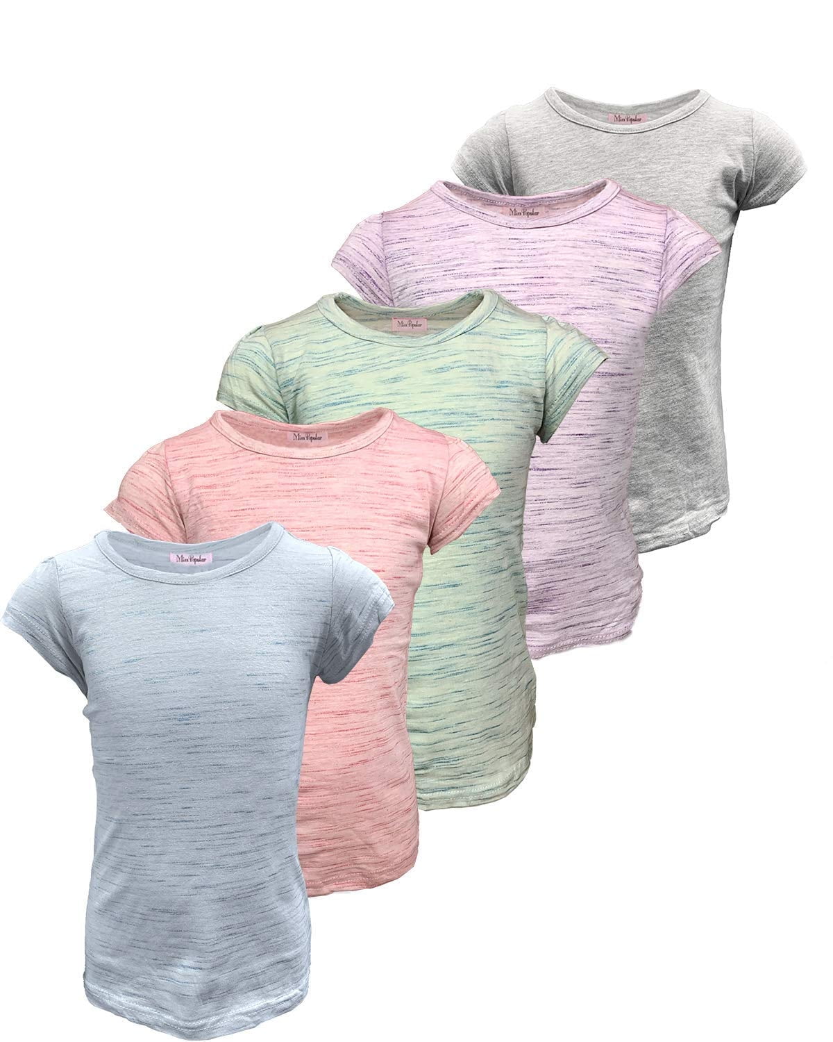 MISS POPULAR 5-Pack Girls Space-Dye Marble T-Shirts, Many Colors Sizes ...